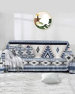 Amazon.com: Blue Southwestern Sofa Covers for 3 Cushion Couch, Washable ...