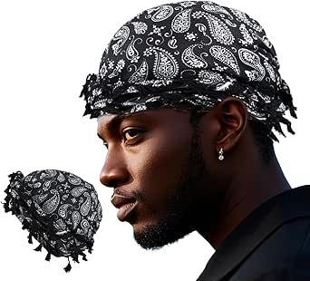 Turban for Men, Paisley Turban Durags with Tassel, Satin Lined Head ...