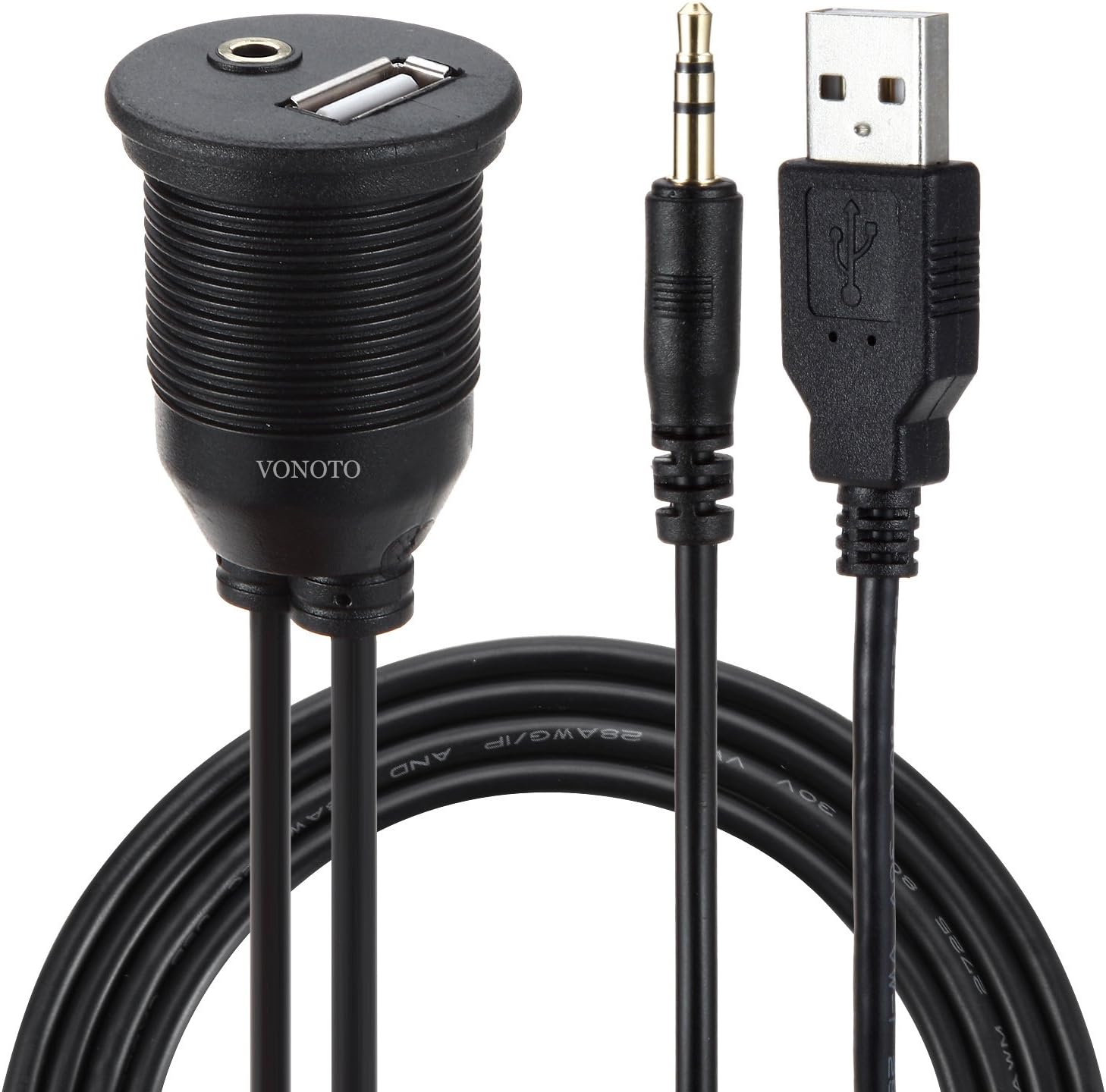Amazon.com: VONOTO 1M 3 Feet USB & 3.5mm to USB & 3.5mm AUX Flush Mount ...