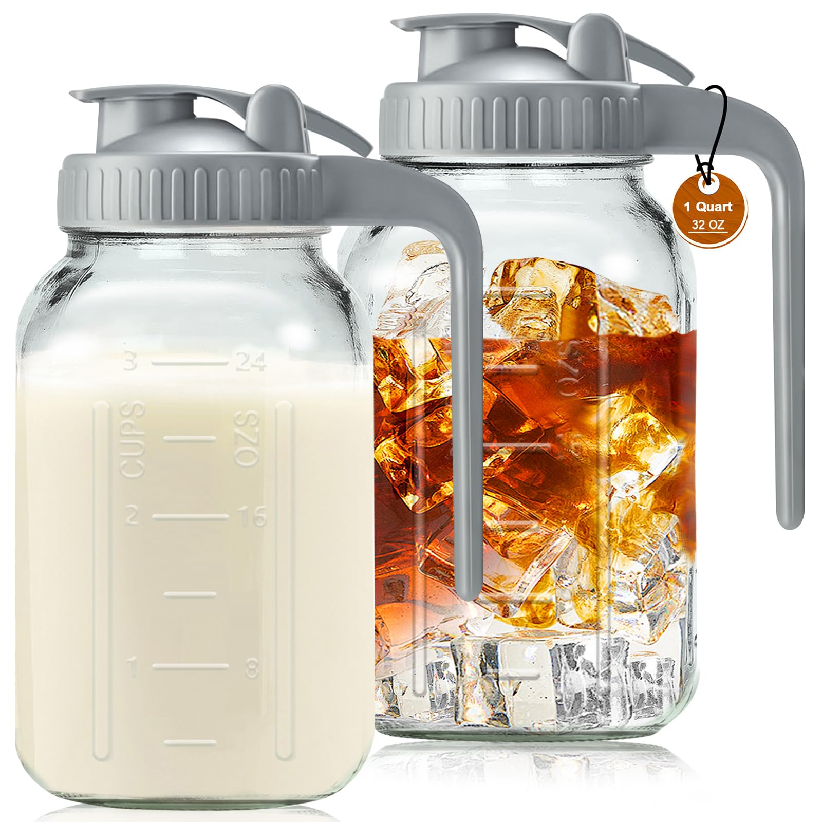 Amazon.com: Glass Pitchers with Lid and Handle, 32oz Breast Milk ...