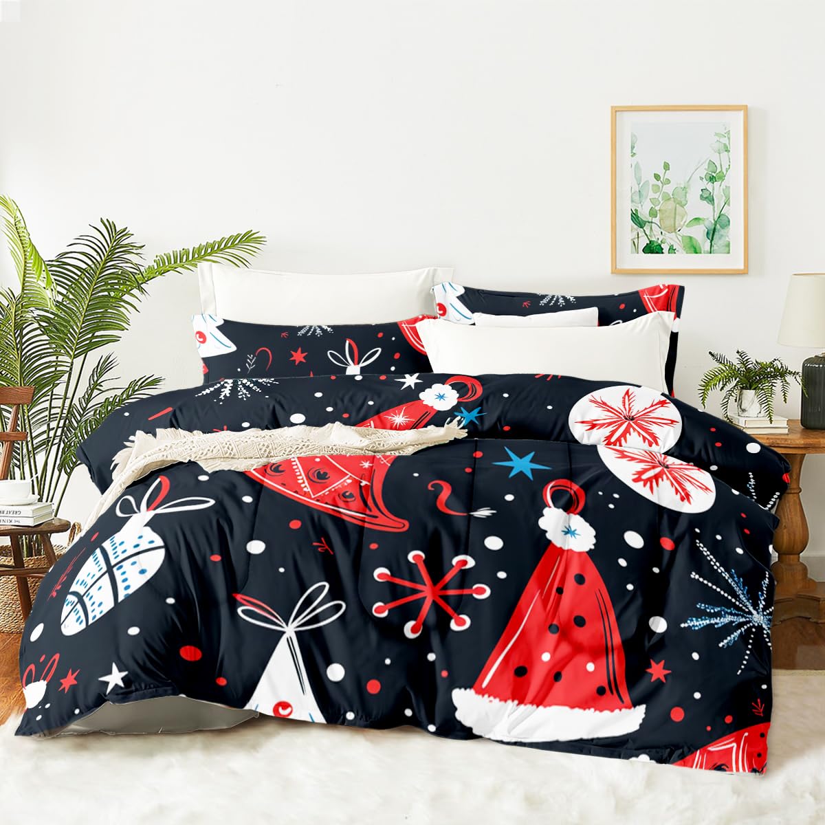 Amazon.com: CCoutueChen Black Christmas Hats Comforter Set Twin Size ...