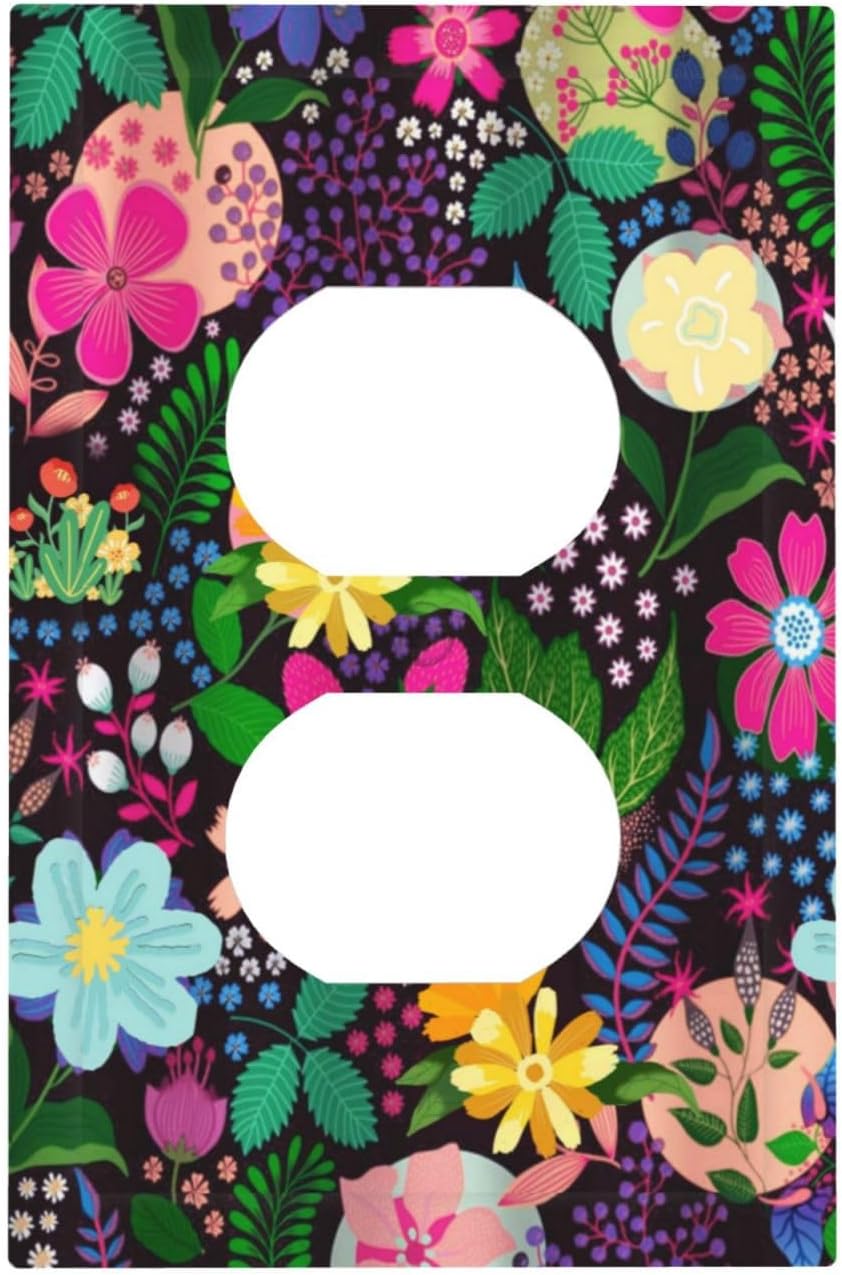 Boho Purple Floral Dark 1 Gang Outlet Covers Single Duplex Light Switch ...
