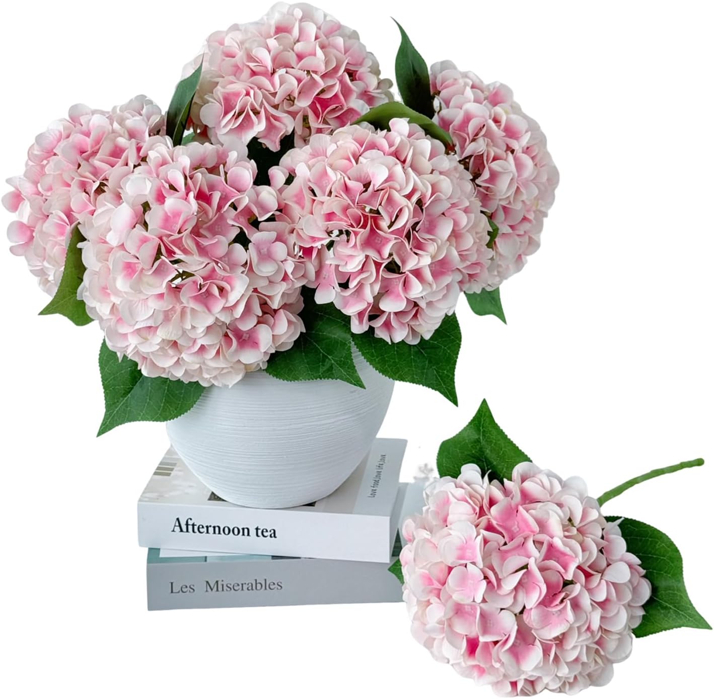 Amazon.com: ZYTUYO 5 Pcs Pink/White Silk Hydrangeas Aritificial Flower ...