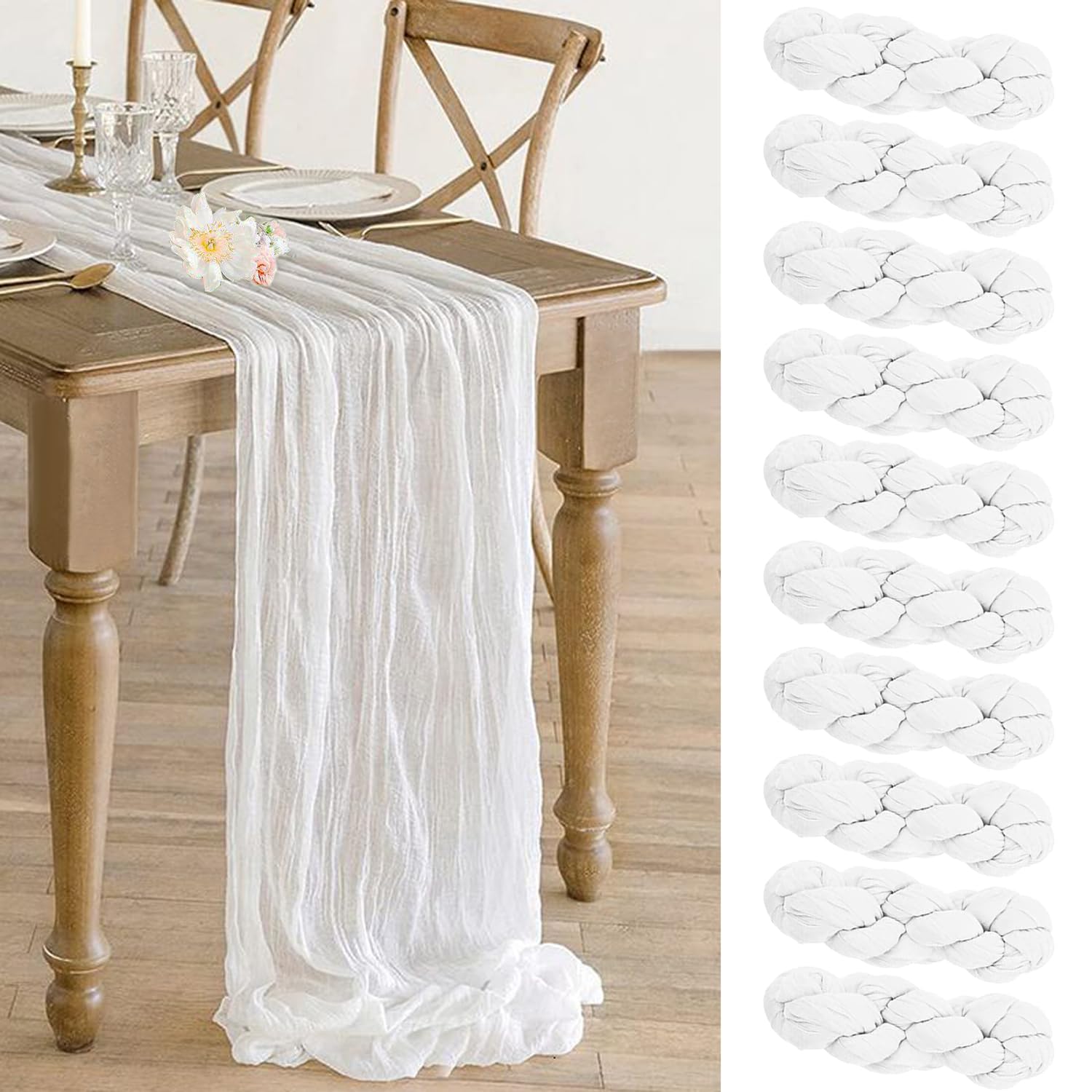 Amazon.com: 10 Pack Ivory White Cheesecloth Table Runner 10FT Long Boho ...