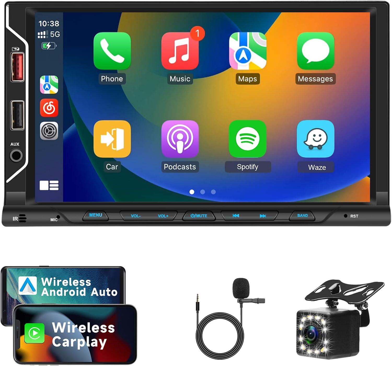Amazon.com: Double Din Car Stereo Wireless Carplay Android Auto, 7 Inch ...