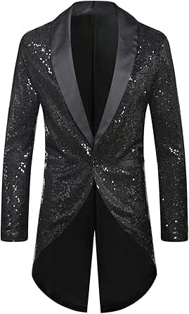Men Sequin Tuxedo Tailcoat One Button Shiny Swallowtail Suit Jacket ...