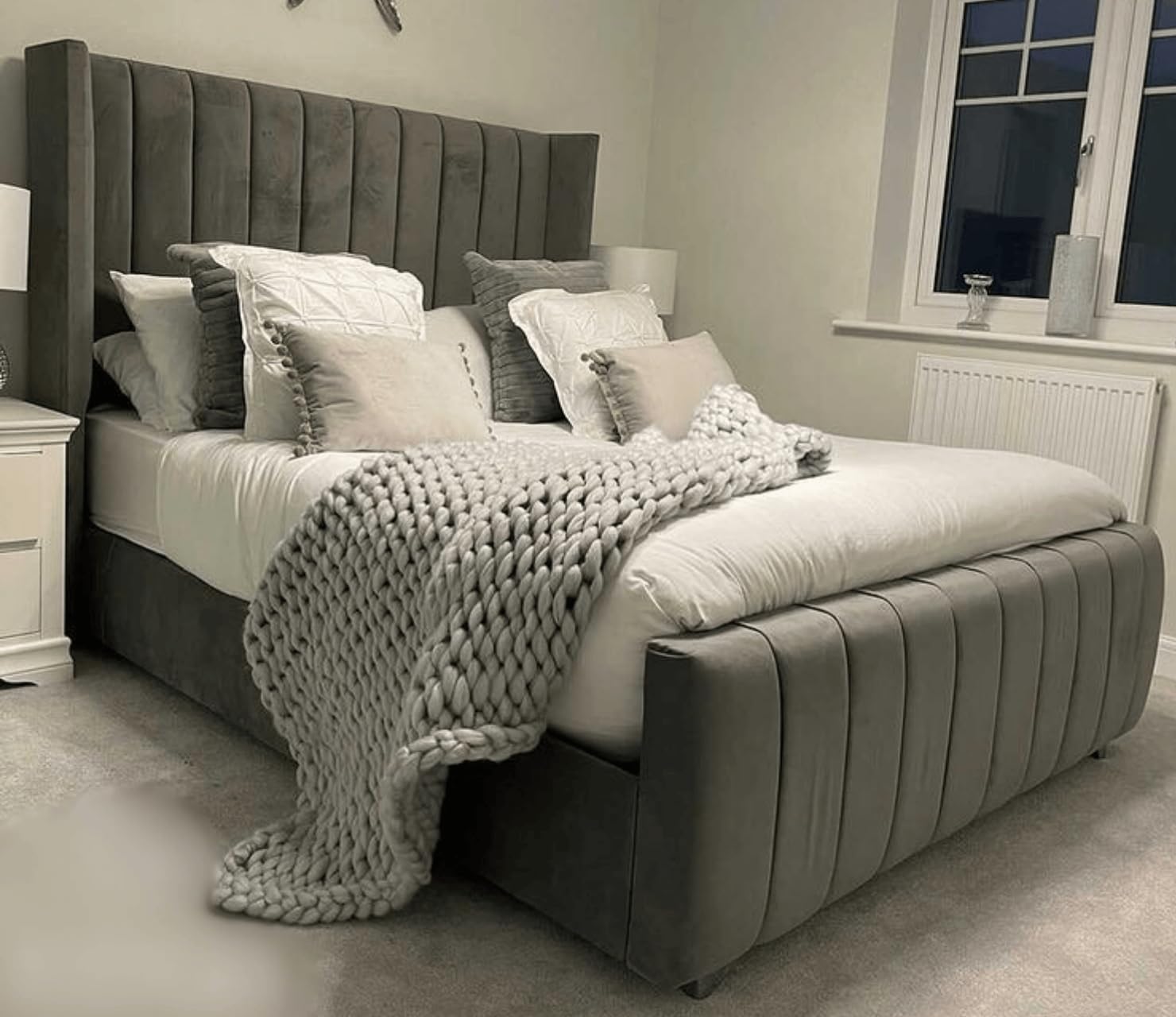 RN Interiors Plush Velvet Bed Frame Including Wingback Design with ...