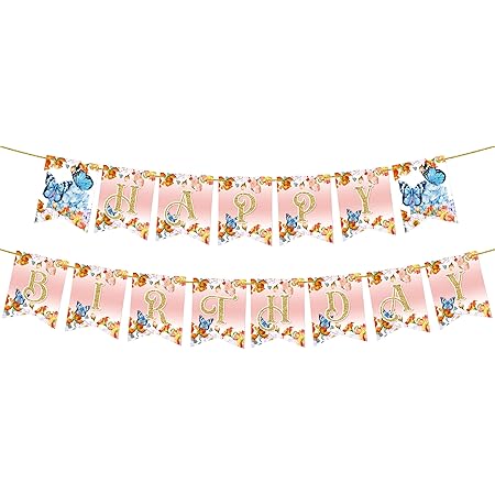 Amazon.com: Spring Happy Birthday Banner Green Spring Butterfly Flowers ...
