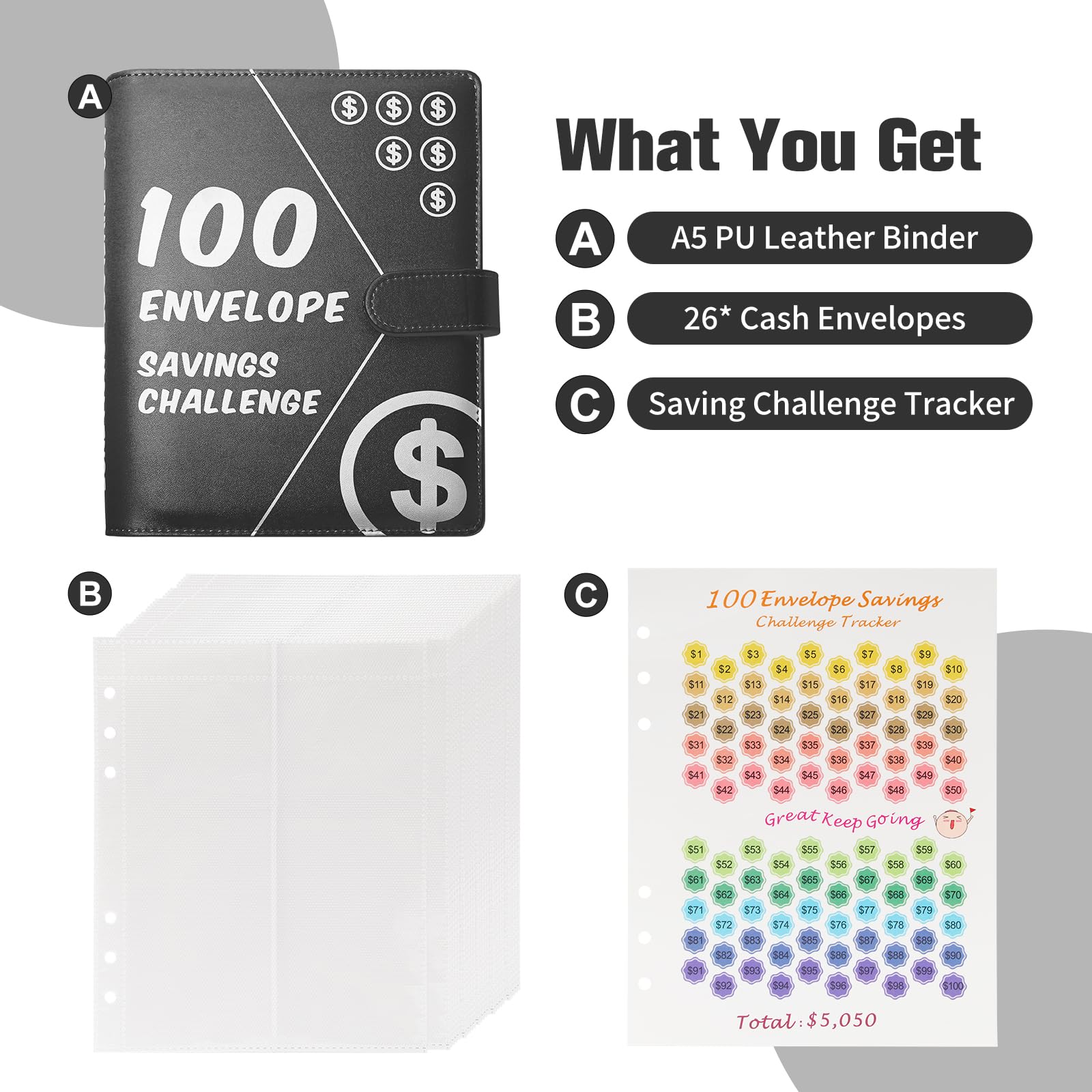Snapklik.com : UNIWA 100 Envelopes Challenge Binder, Money Saving ...