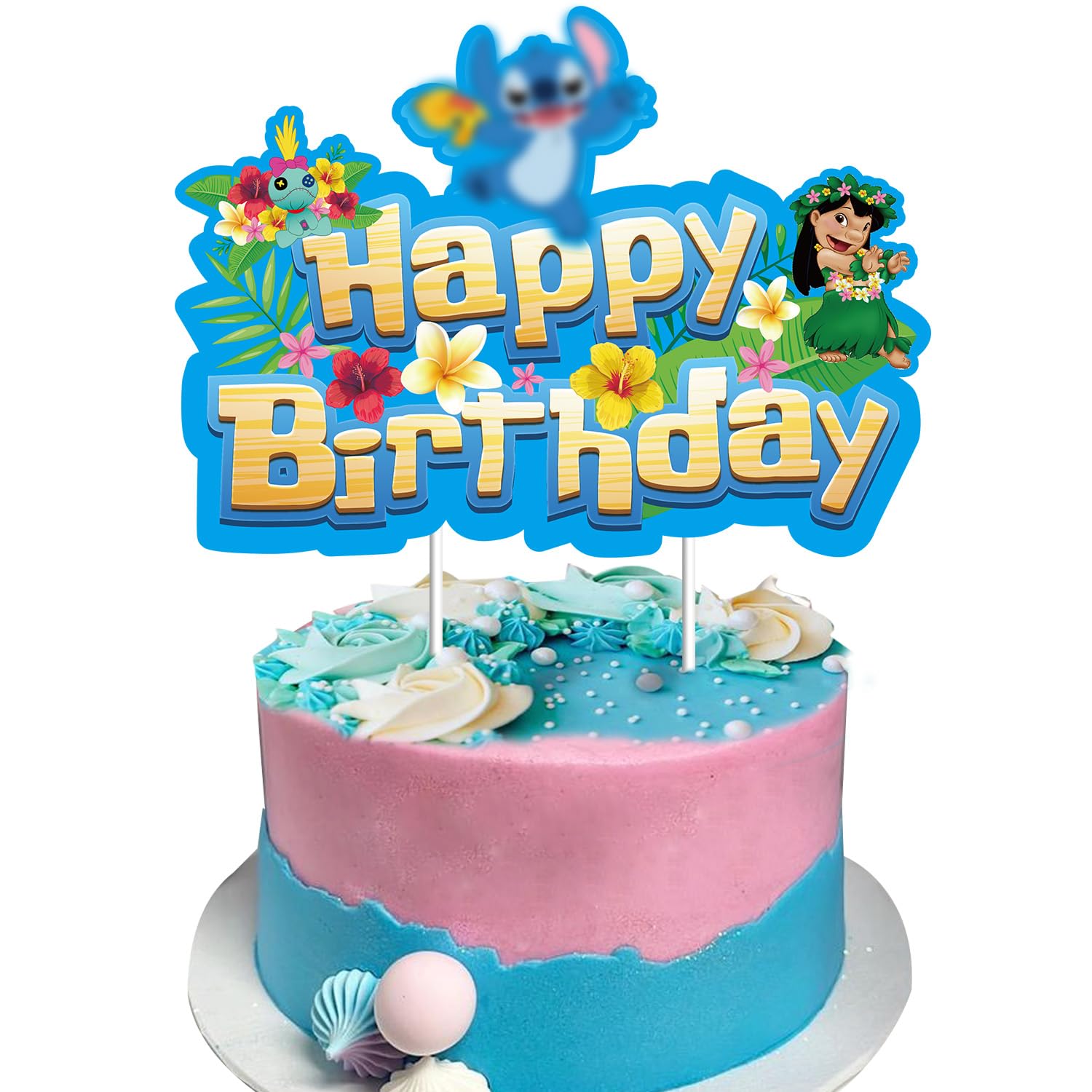 Amazon.com: Blue Cartoon Cake Toppers for Girls,DIY Blue Birthday Cake ...