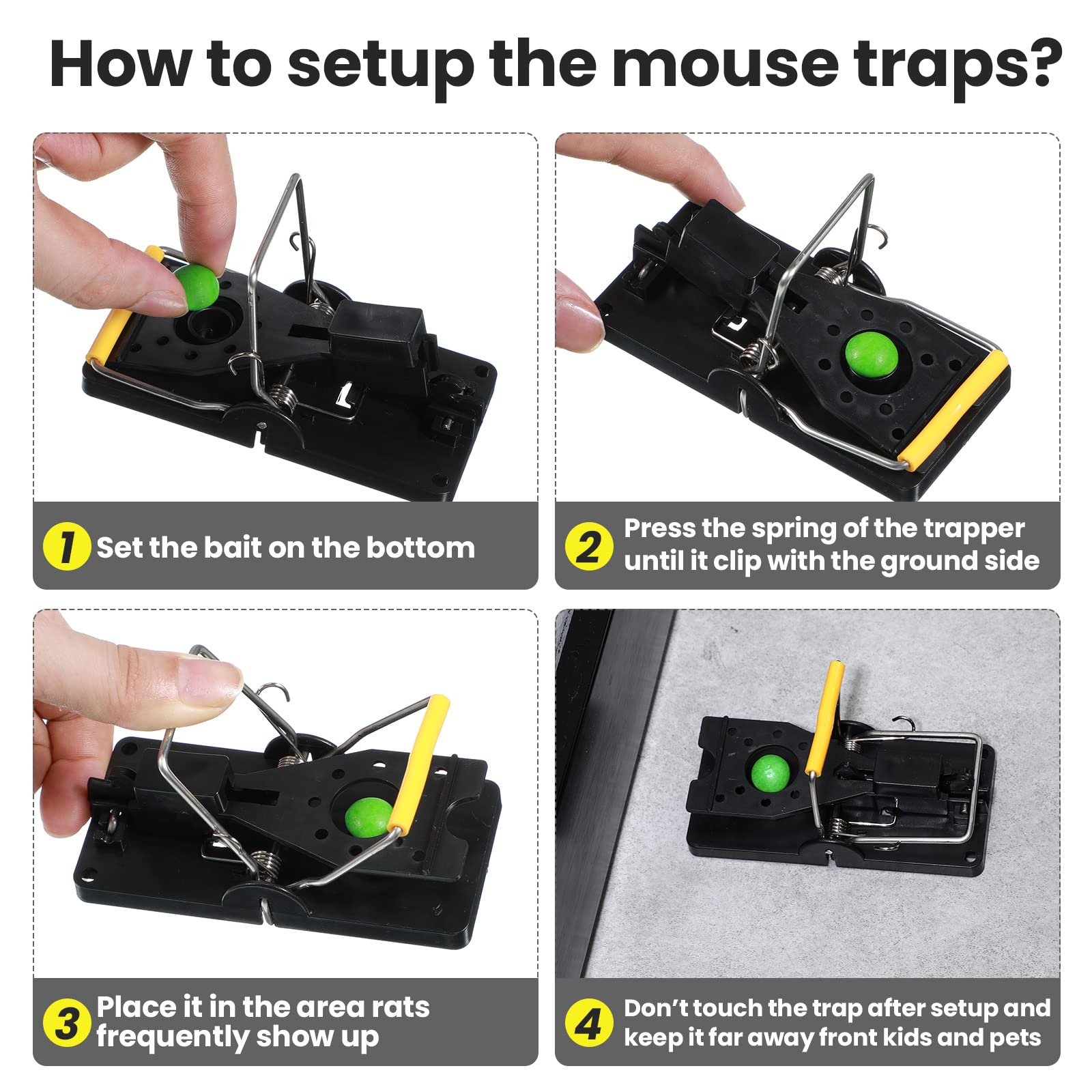50 Pcs Black Mouse Trap Indoor Mice Trap Quick Effective Pest Control ...