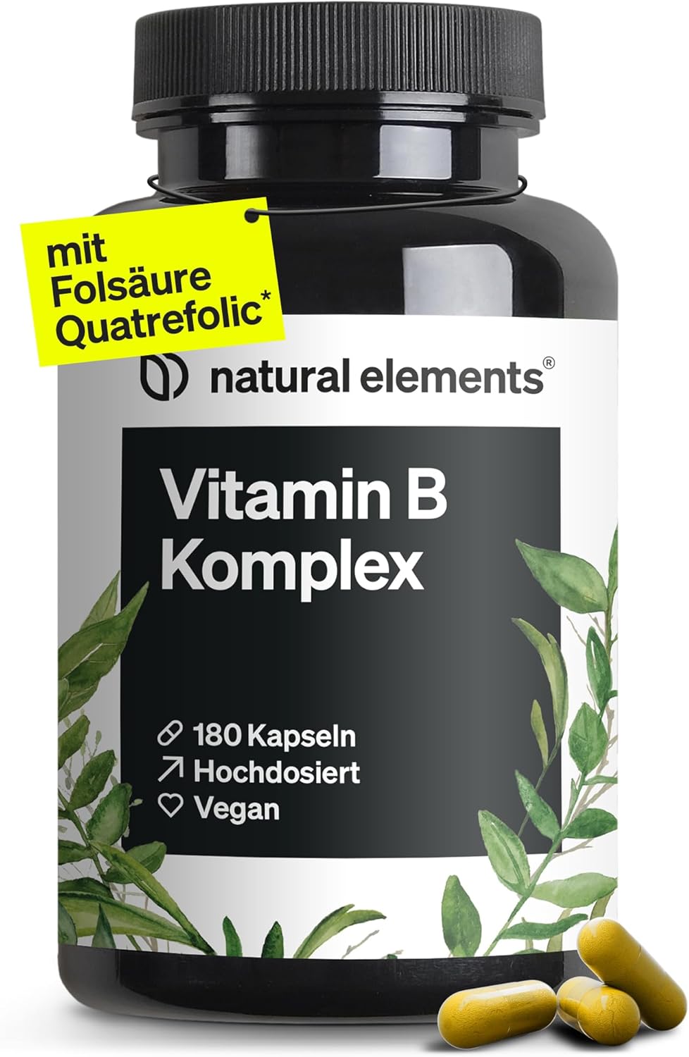natural elements Vitamin B Komplex - 180 Kapseln - Hochdosiert: Mit 500 µg Vitamin B12 - alle 8 ...