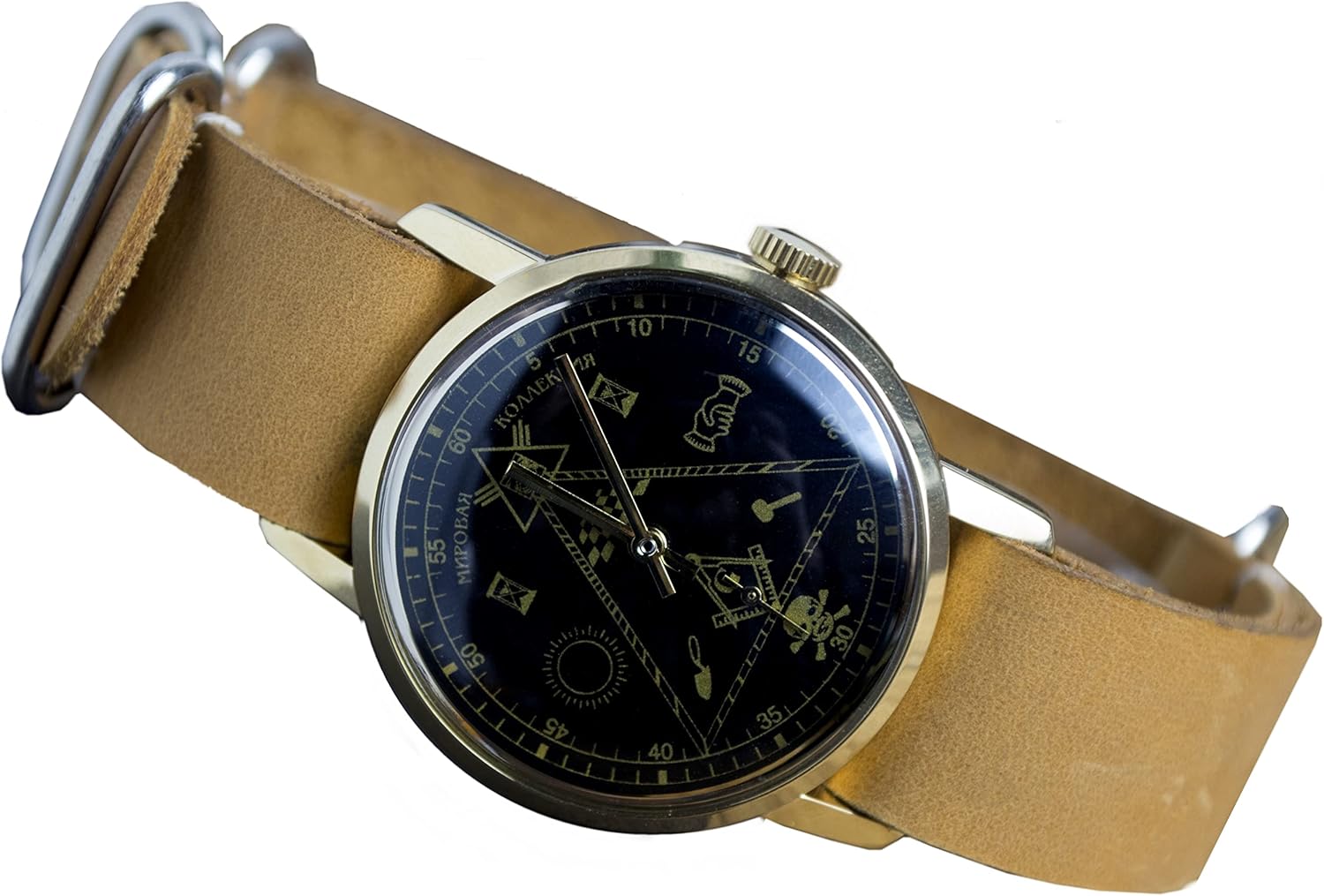 Amazon.com: Pobeda Mason Watch Mens Wrist Watch Soviet Watch Custom Masonic USSR Rare Gift (Milk ...