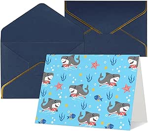 Amazon.com : Aimeryup Cute Shark with Fish Thank You Cards With ...
