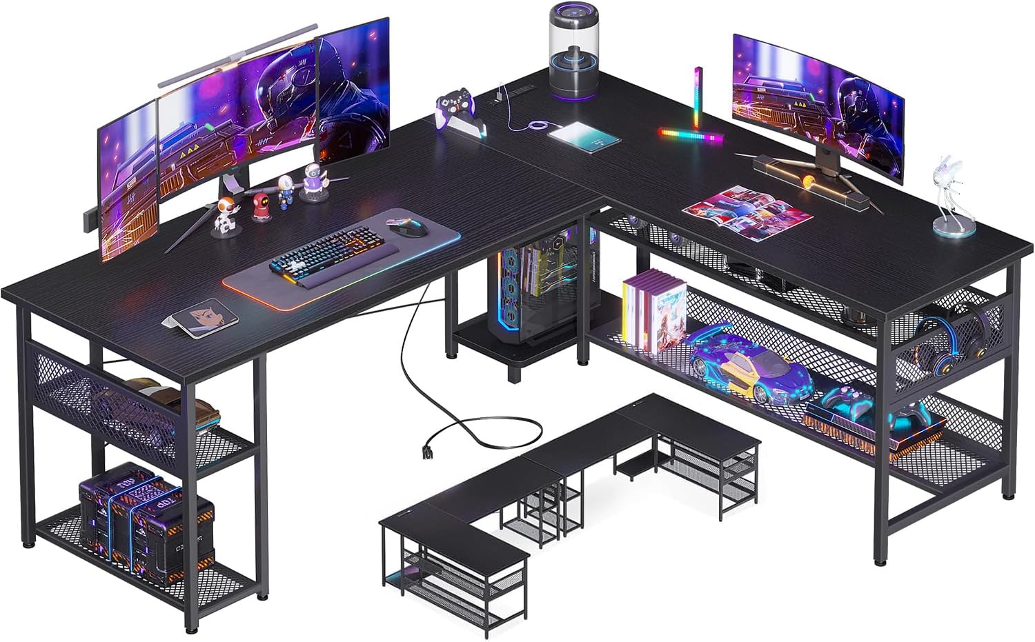 Amazon.com: Jojoka U Shaped Computer Gaming Desk, Reversible L Shaped ...