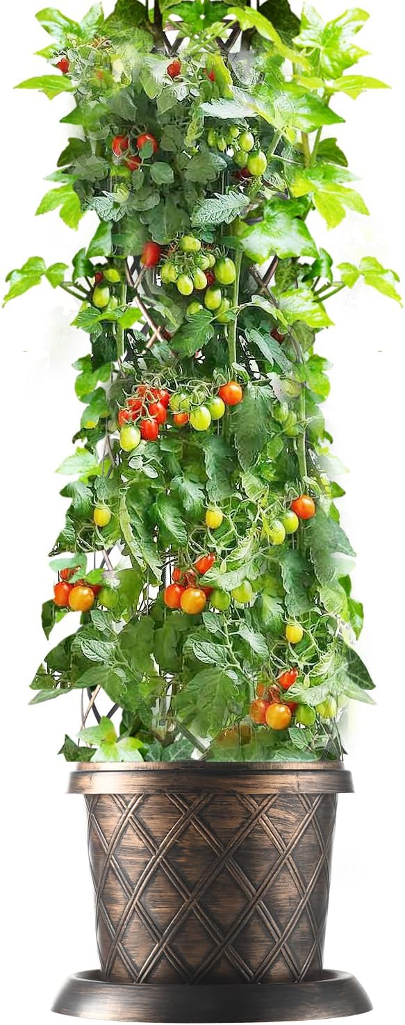 Tomato Planter Barrel with 4' Tower Plastic Pot Cone-Shaped Tall Cages ...