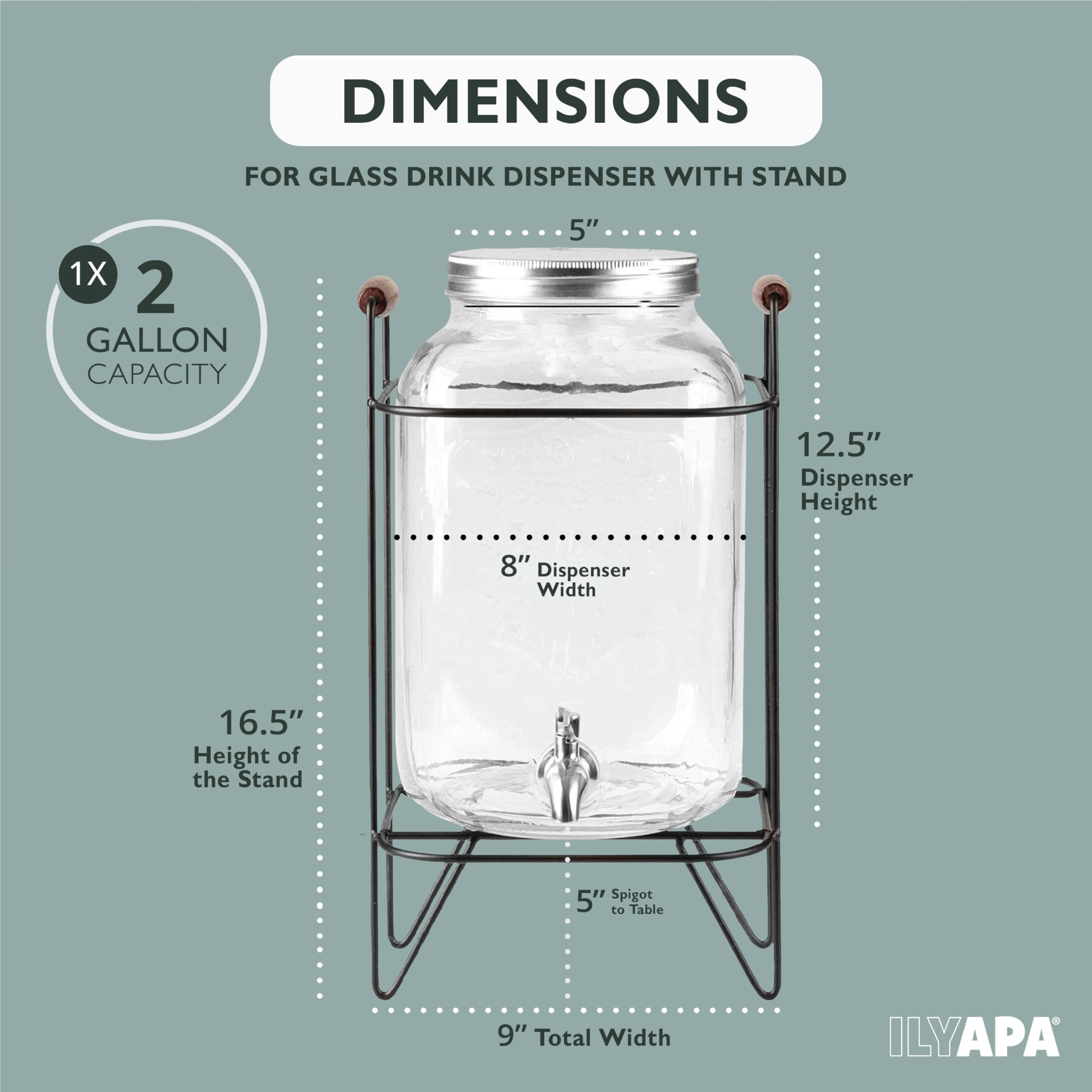 Snapklik.com : Ilyapa 2 Gallon Glass Beverage Dispenser, Metal Base ...