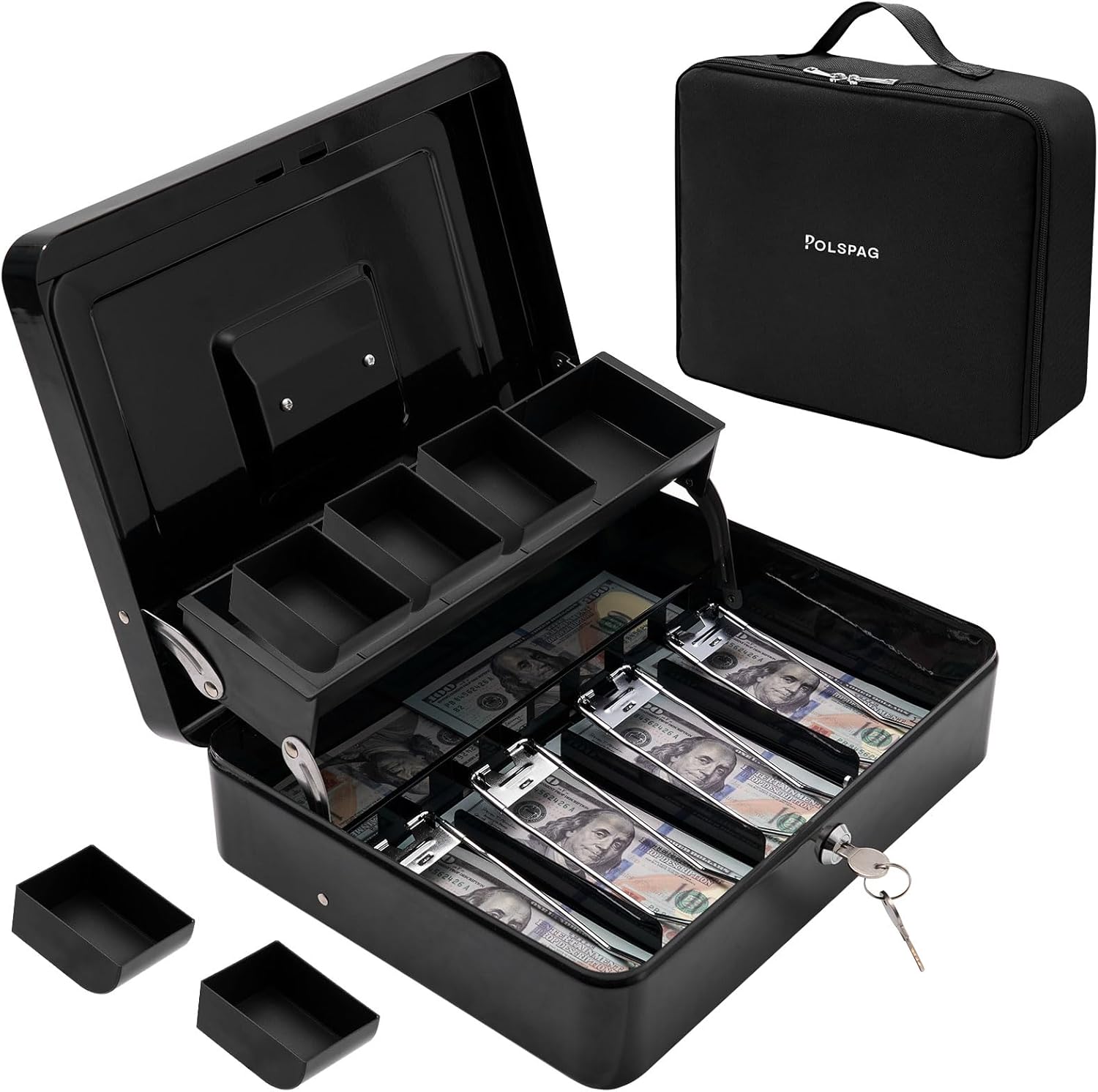 Amazon.com: Polspag Cash Box with Lock and 2 Keys, Metal Money Box with ...