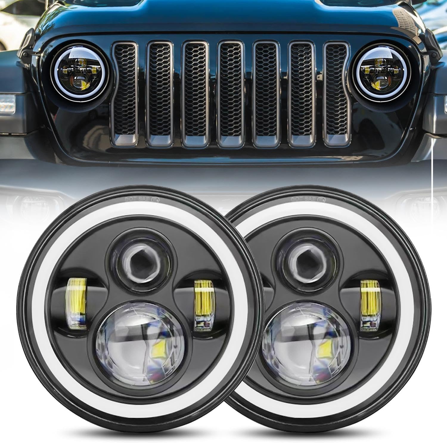 Amazon.com: DKIIGAME 7 Inch Round LED Headlights for Jeep, 7'' Black ...