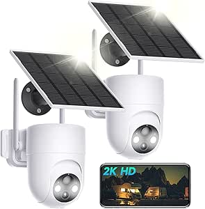 LIWAN Solar Security Cameras Wireless Outdoor, 2K Outdoor Security Camera, 360° PTZ Camera ...