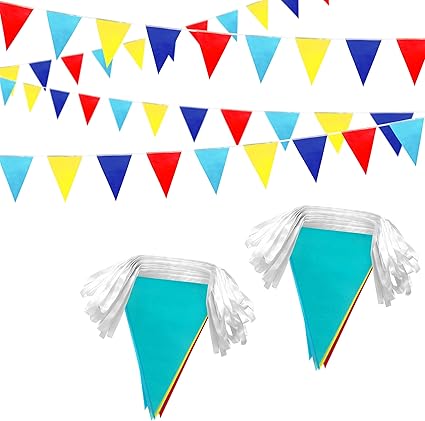 Amazon.com: LZXING 100 Feet Red Blue Yellow Pennant Banner Flags Party ...