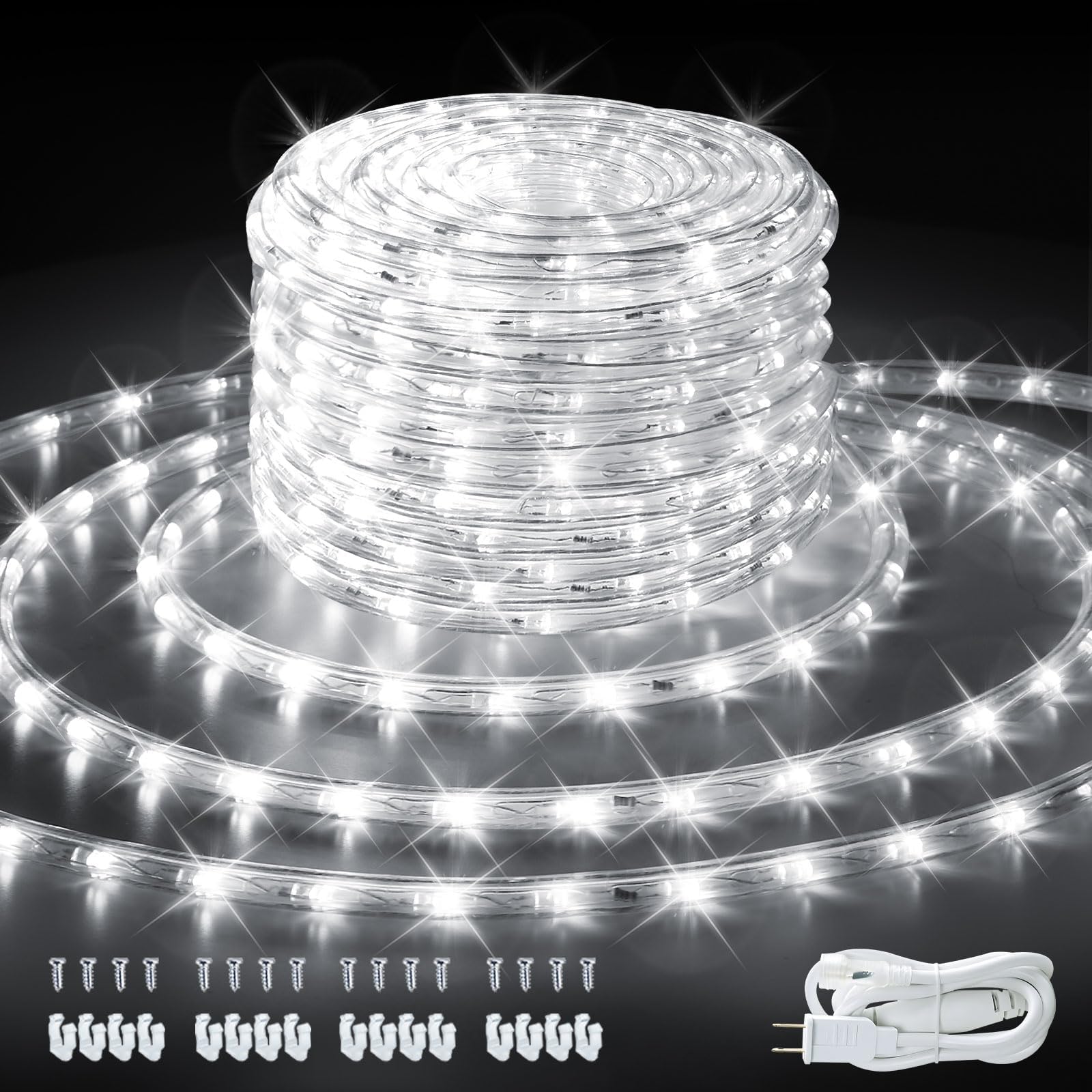 33ft/10m LED Rope Lights,360 LEDs,Cool White,Waterproof,Indoor Outdoor ...