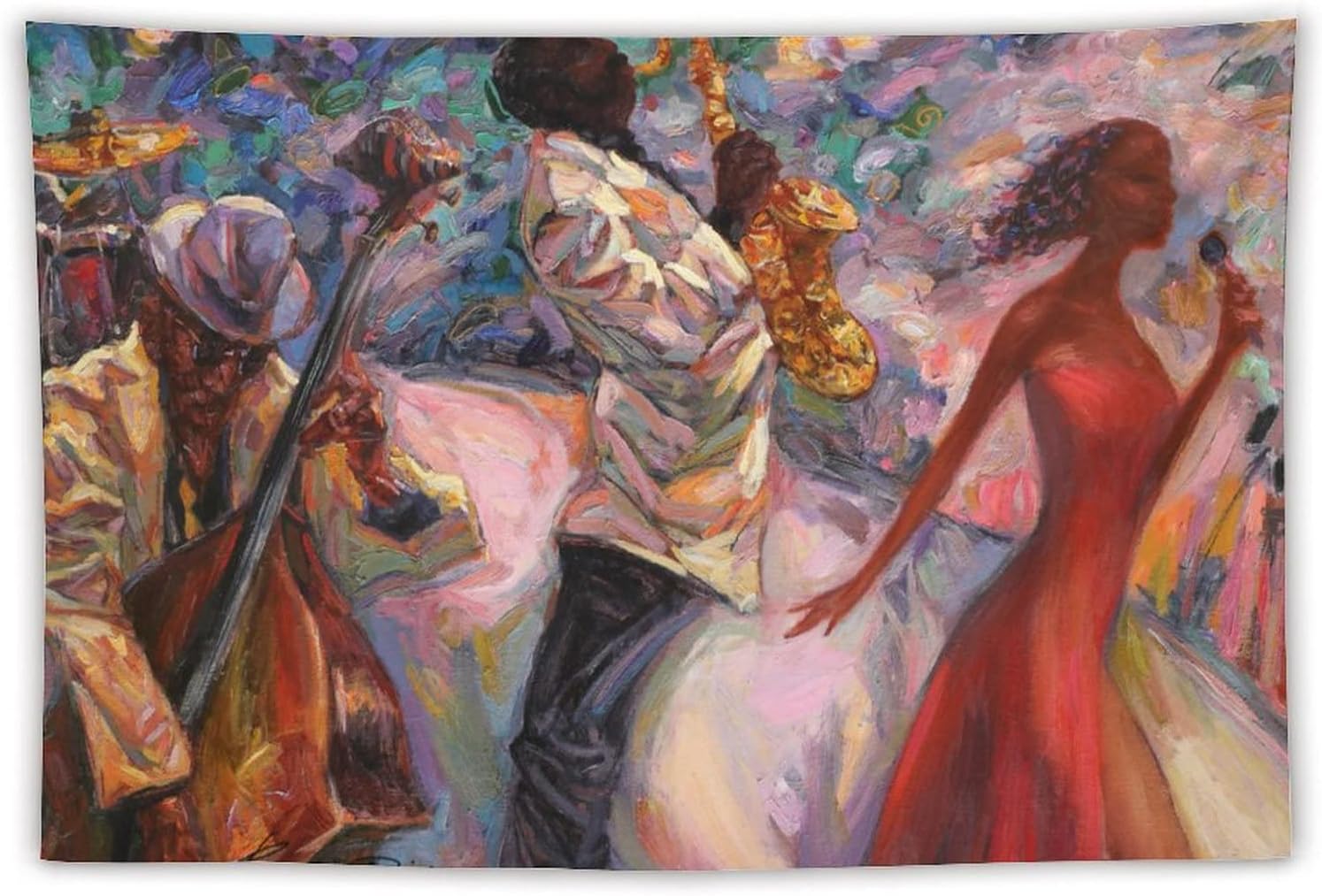 Amazon.com: Music Tapestry Oil Painting Jazz Singer with Band Colorful ...