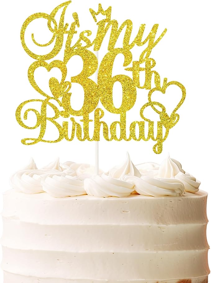 Amazon.com: It's My 36th Birthday Cake Topper - Gold Glitter Happy 36th ...