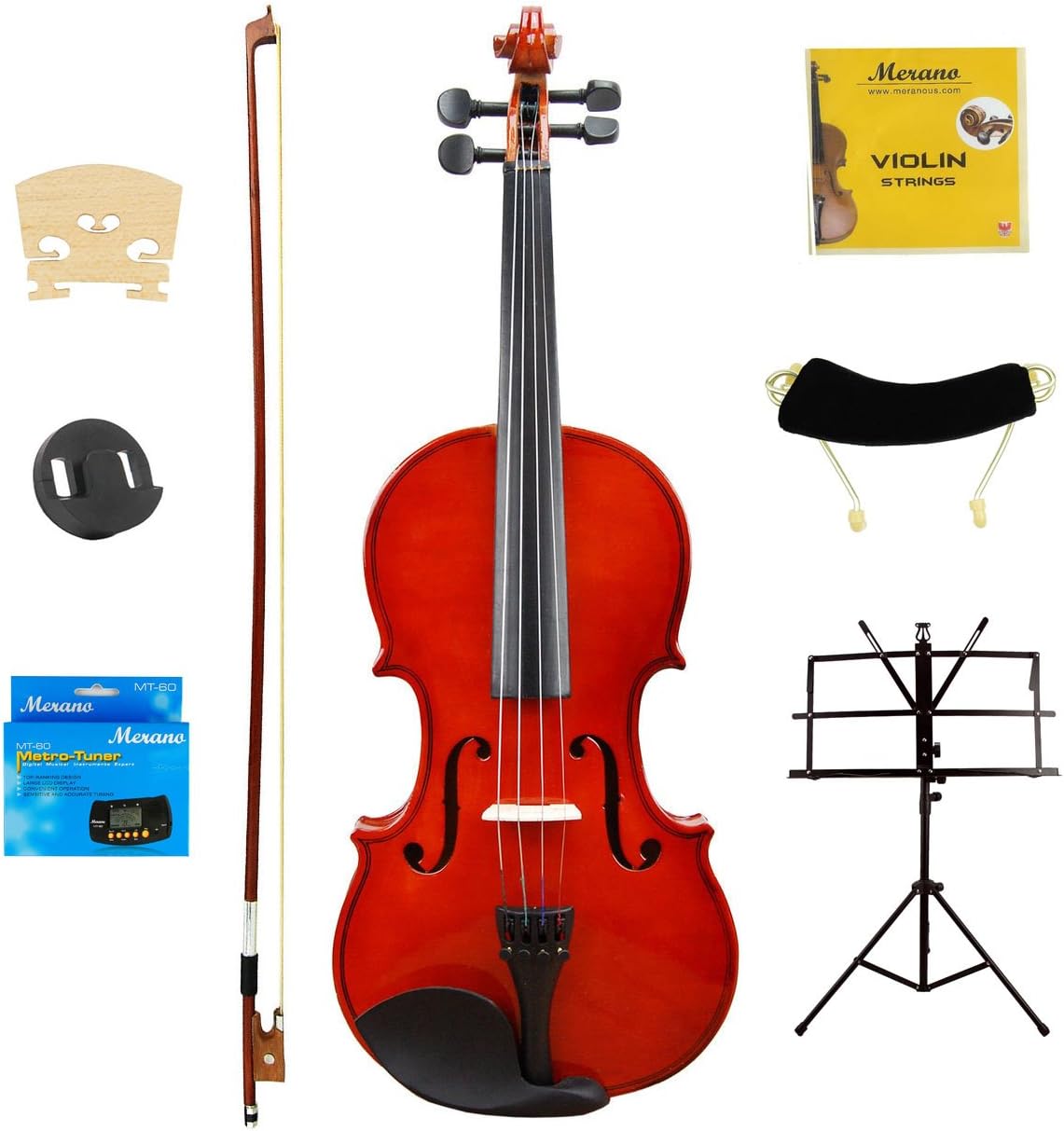Amazon.com: Merano 1/8 Size Violin with Case and Bow+Extra Set of ...
