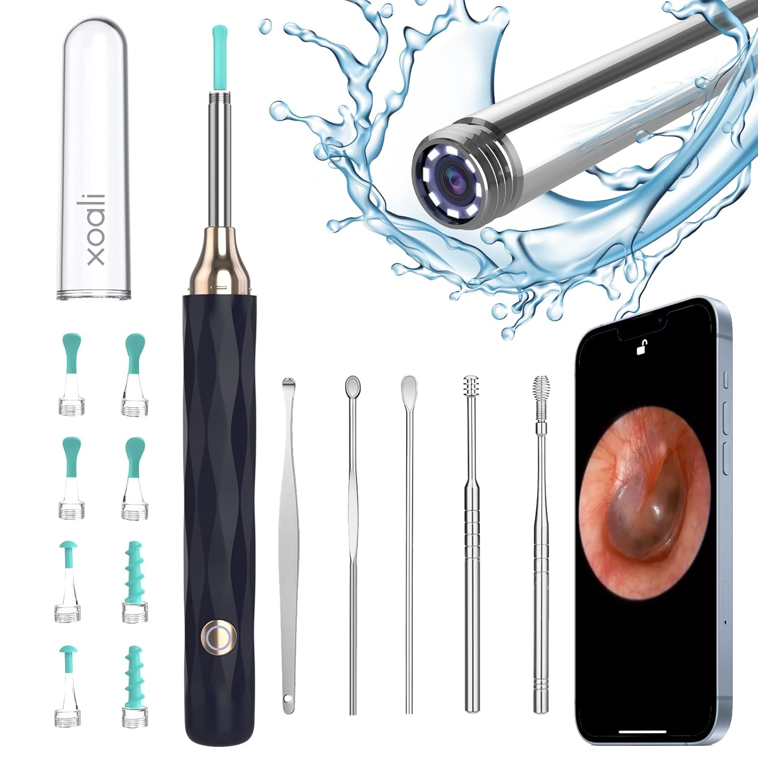 Xoali Ear Wax Removal Kit camera, 1080P FHD Wireless Ear Camera Ear wax ...