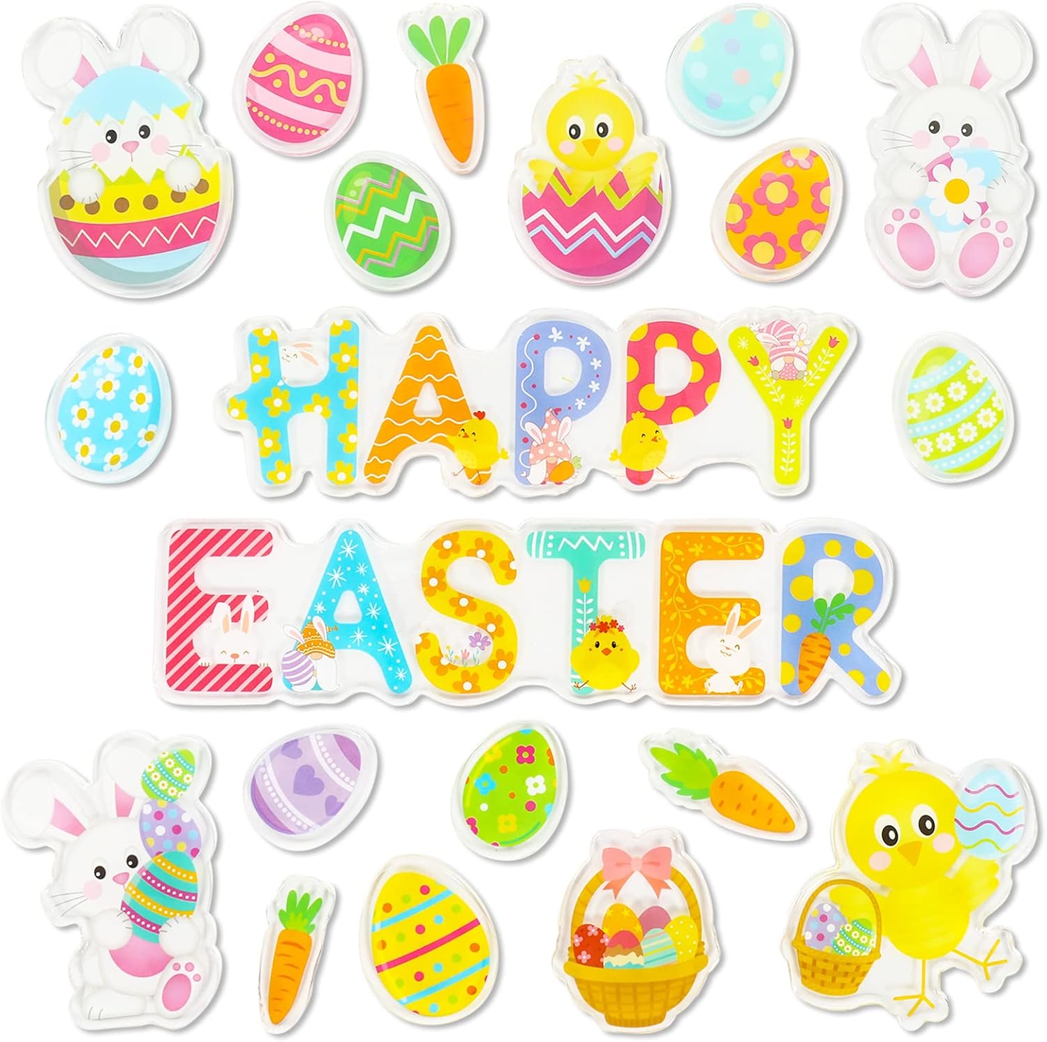 Amazon.com: Whaline Easter Thick Gel Clings Easter Eggs Bunny Chicken ...