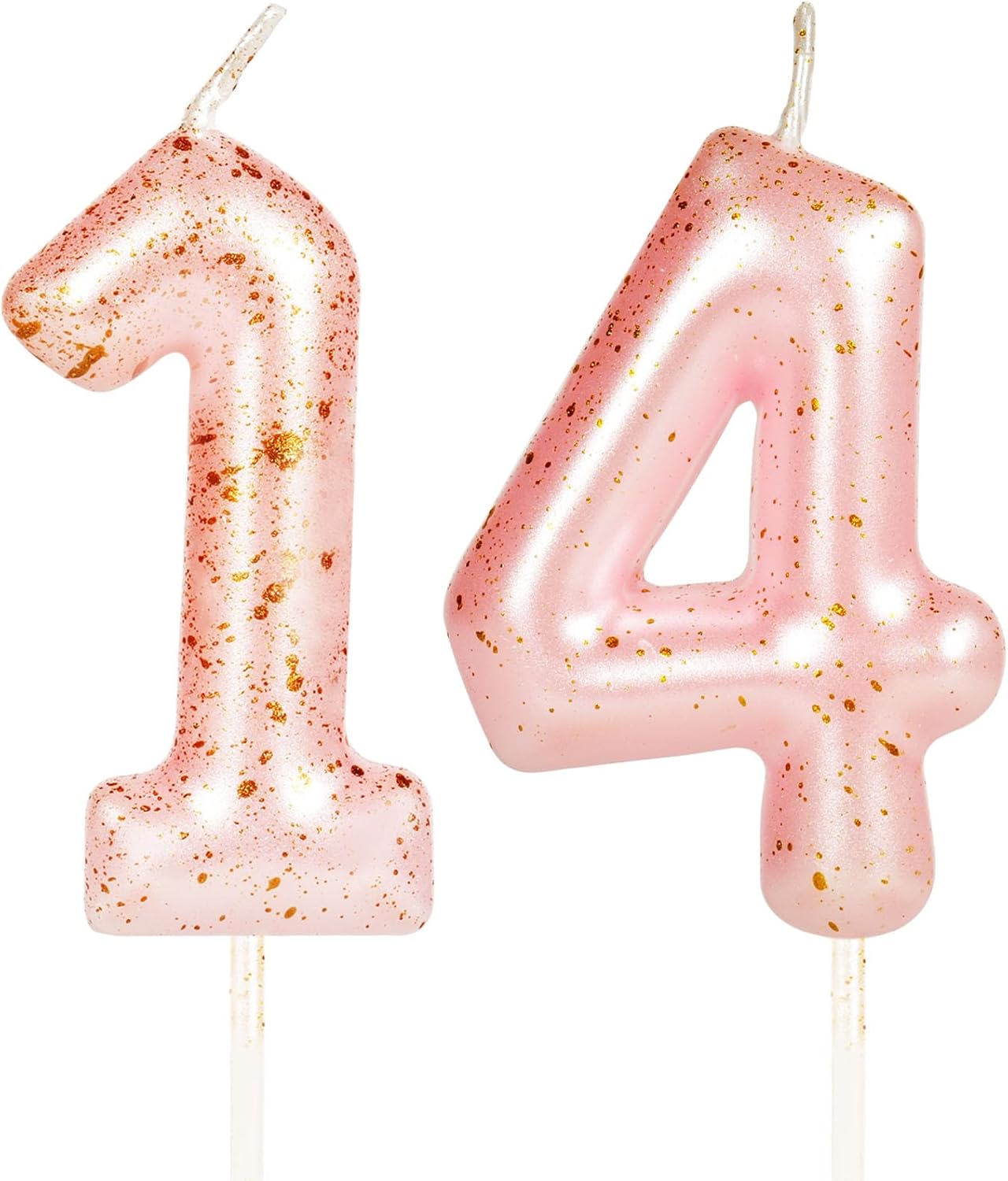 Amazon.com: Hongplus Pink Gold Number 14 Candles, 14 Birthday Candle ...