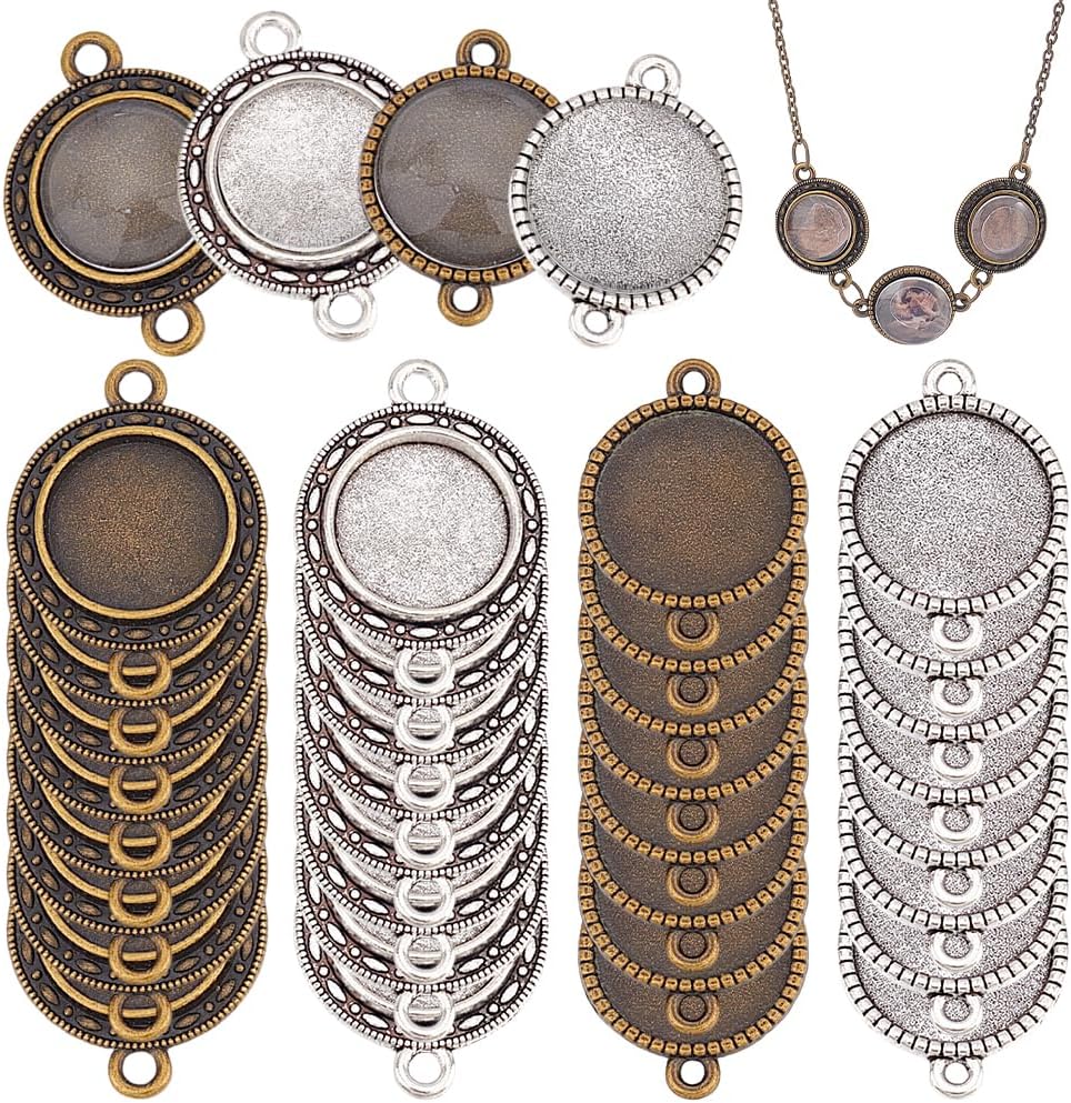 Amazon.com: 30 Pcs Blank Bezel Pendant Connector Trays Oval Cabochon ...