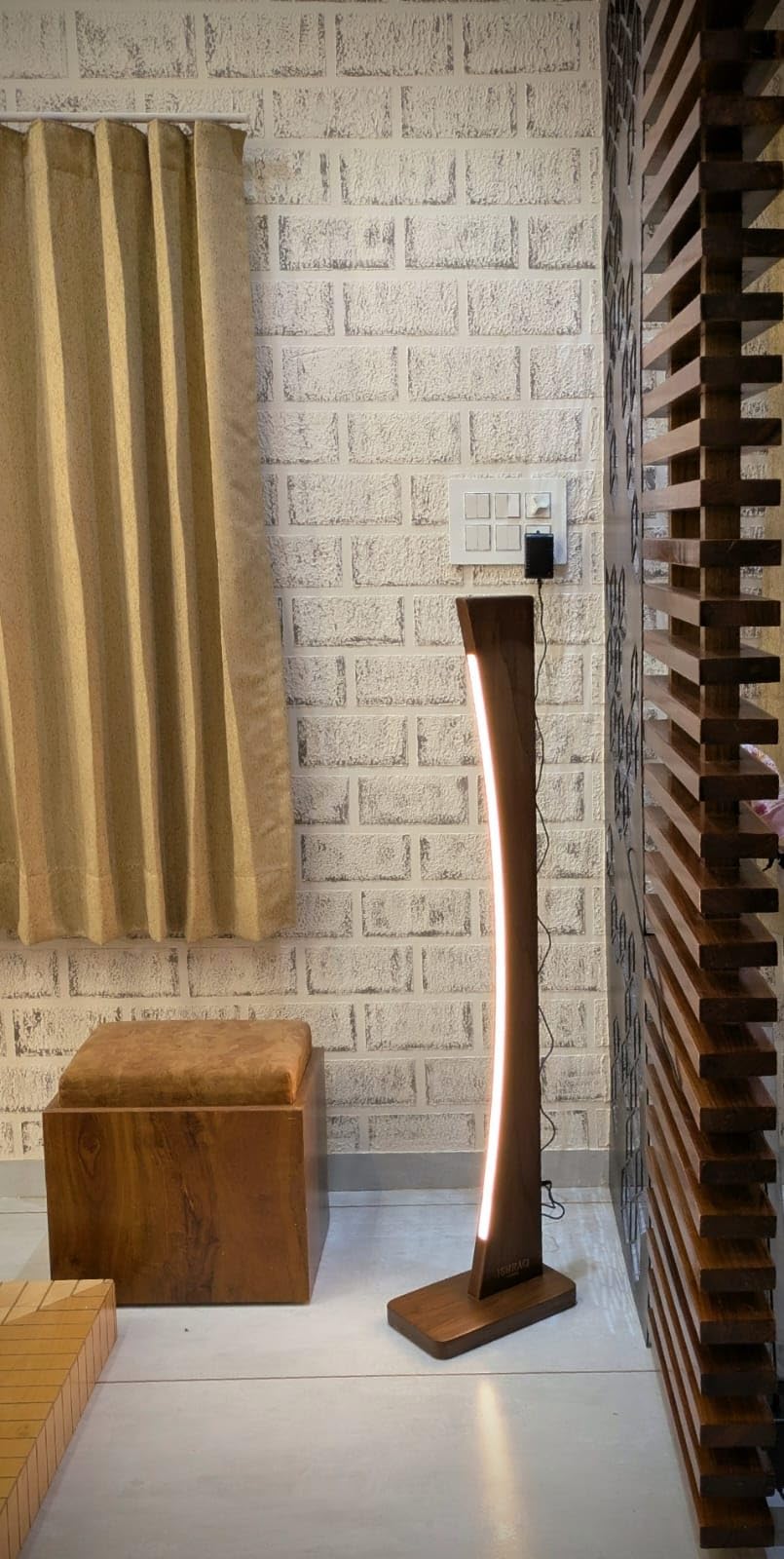 ISHRAQ Modern Curved Wooden Floor Lamp | LED Ambient Light for Living ...