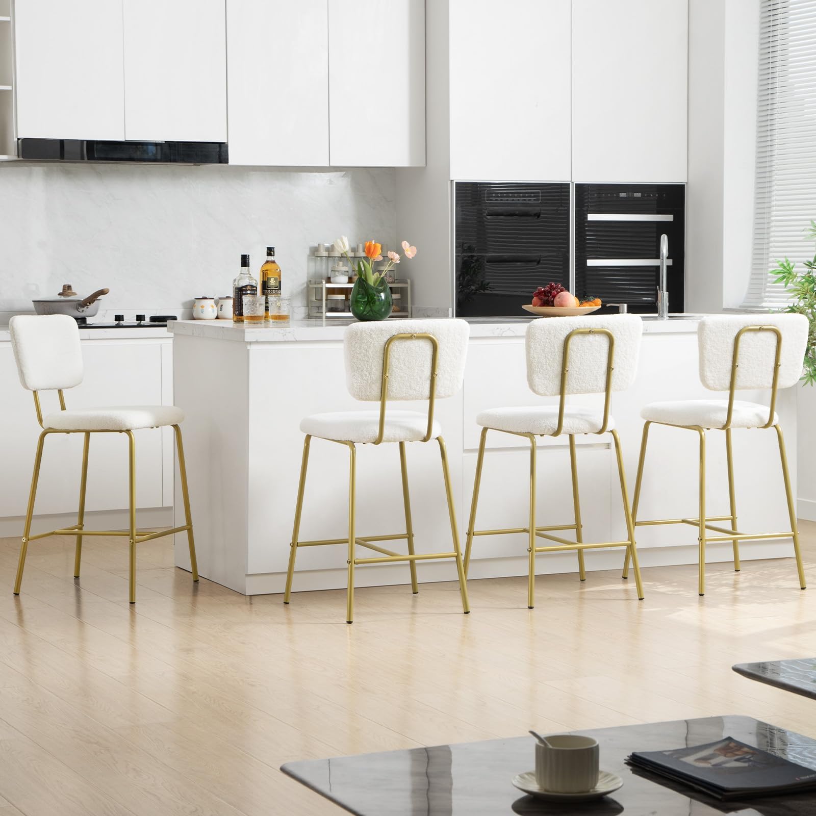 Amazon.com: Counter Height Bar Stools Set of 4 - Modern Boucle White ...