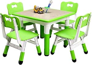 Amazon.com: Kids Table and Chairs Set, Height Adjustable Desk with 4 ...