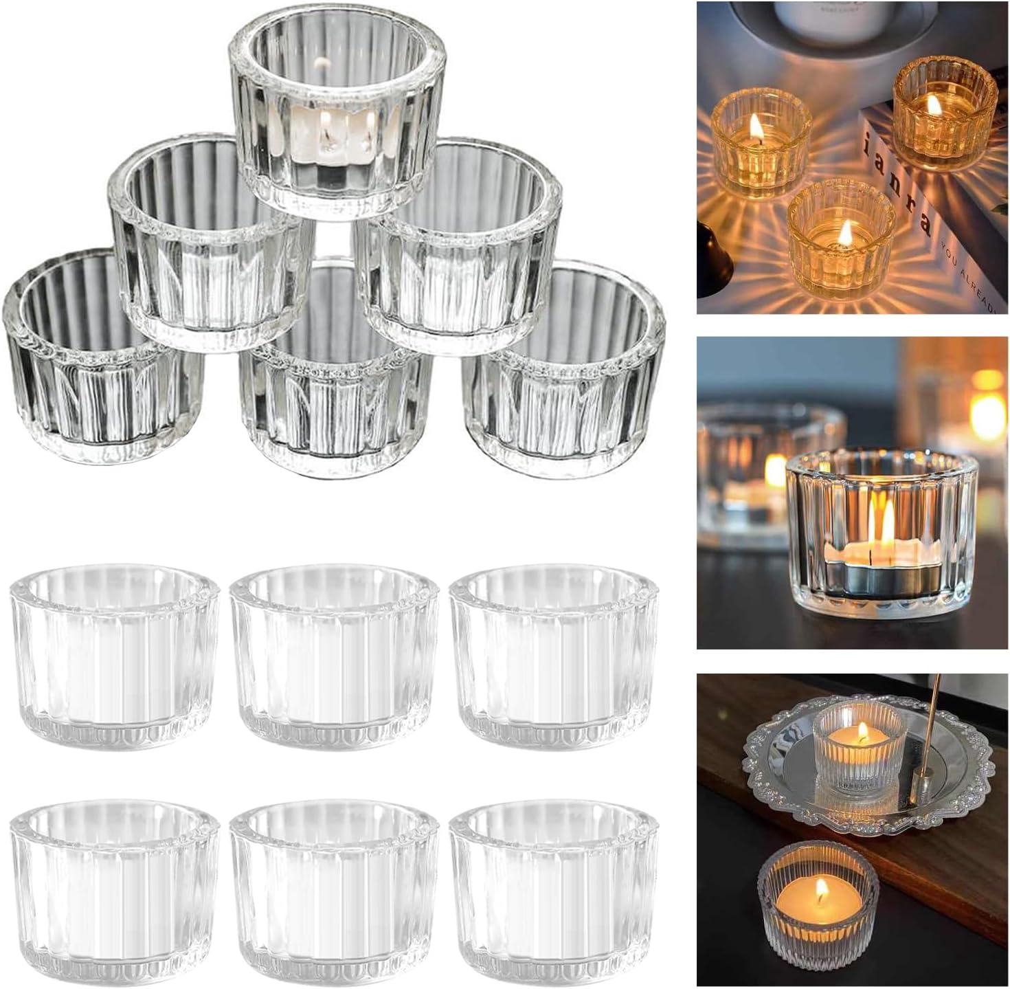 Amazon.com: 12pcs Tealight Candle Holder, SYOUACEND Clear Glass Candle ...