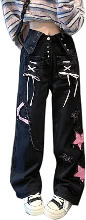 MEINVQIAOTI Hip Hop Y2k Trendy Star Embroidery Streamer Cargo Pants for ...