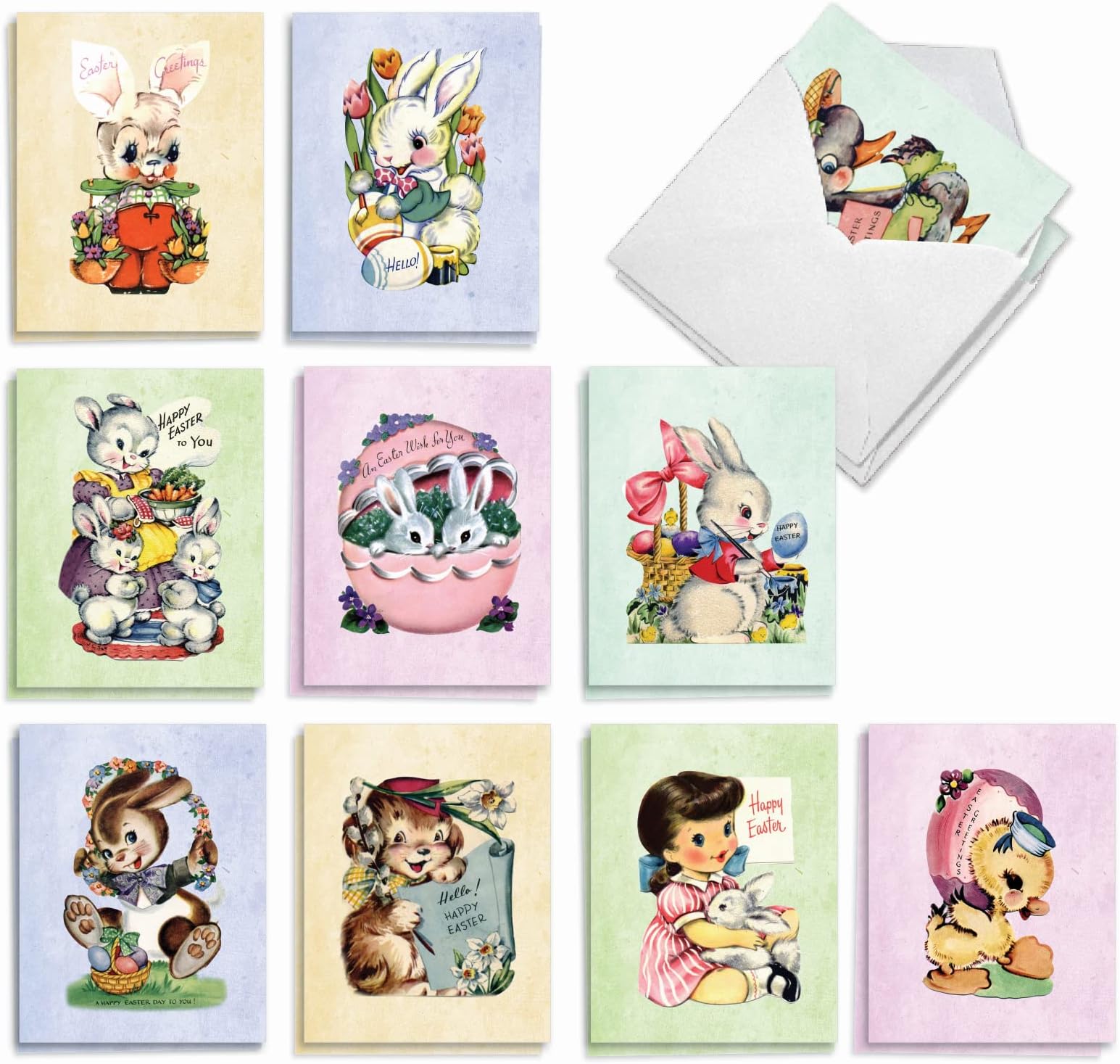 Amazon.com : 240 Sets Vintage Easter Cards with Envelopes Retro Bunny ...