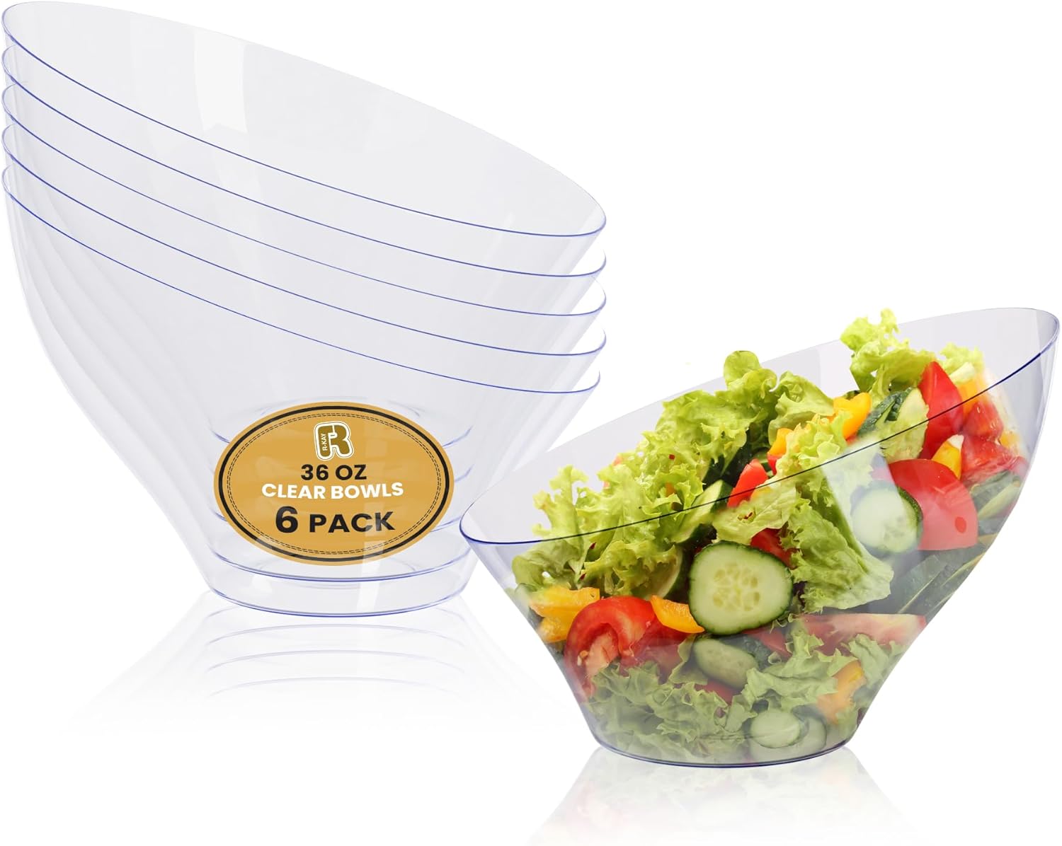 Amazon.com: R-kay 6 Pack Large Plastic Bowls - Premium Clear bowls ...