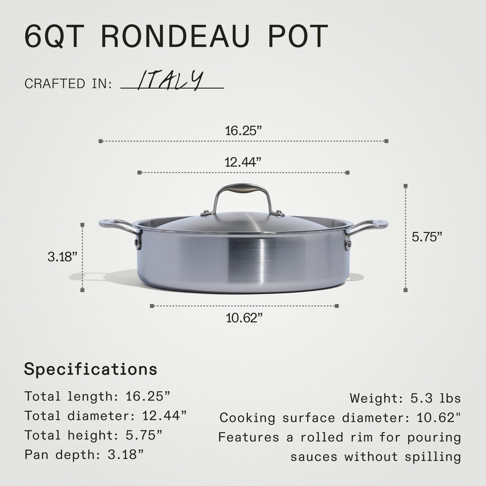 Snapklik.com : Cookware - 6 Quart Stainless Steel Rondeau Pot w/Lid - 5 ...