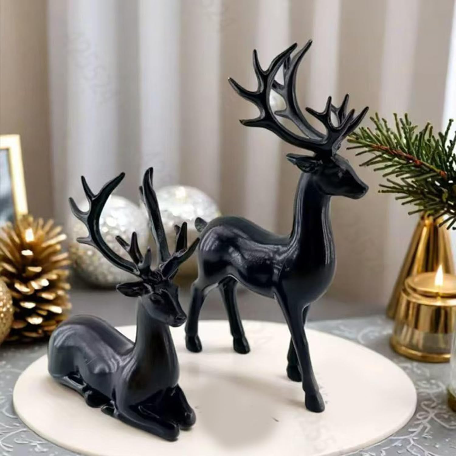 Set of 2 Reindeer Statues Christmas Decor, Resin Deer Sculpture, Modern ...