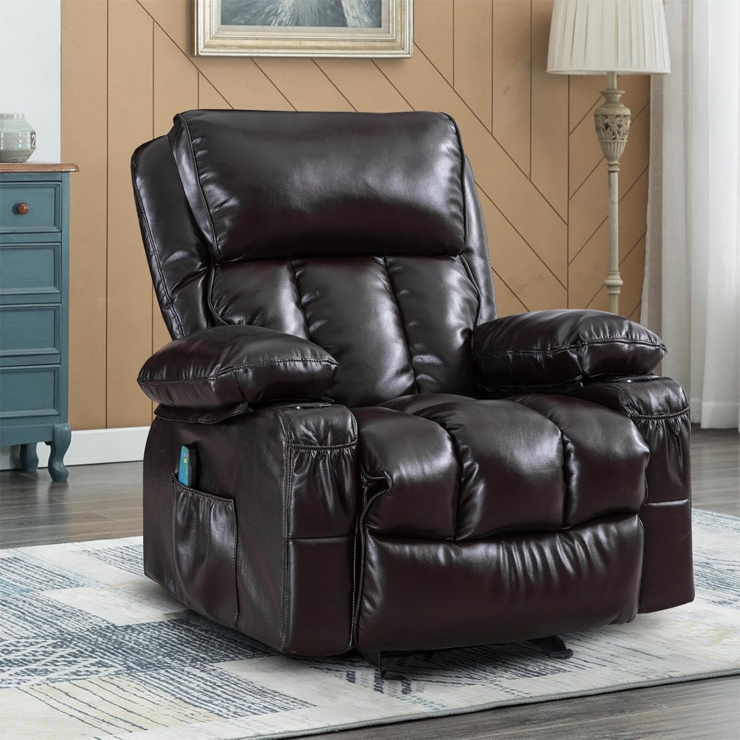 Amazon.com: PU Leather Rocker Recliner Chair with Heat and Vibration ...