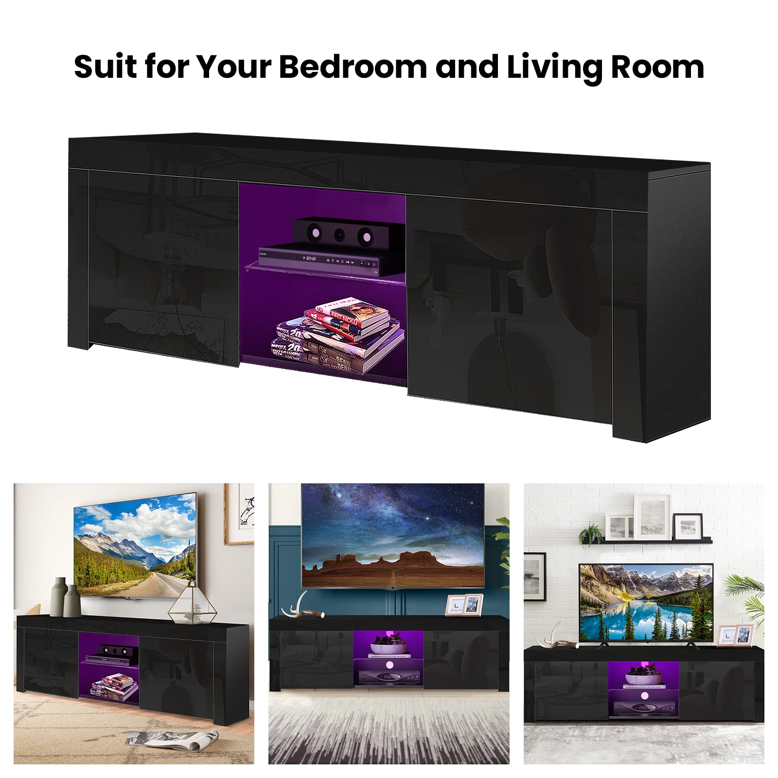 Recaceik Morden LED TV Stand with 16 LED Lights, High Gloss ...