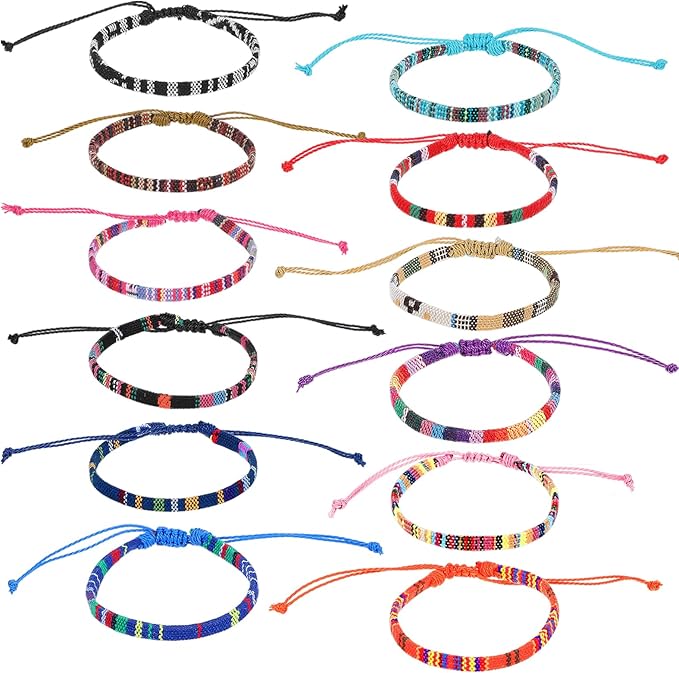 Amazon.com: 12 Pcs Boho Bracelets Woven Bracelet Set Braided Bracelets ...