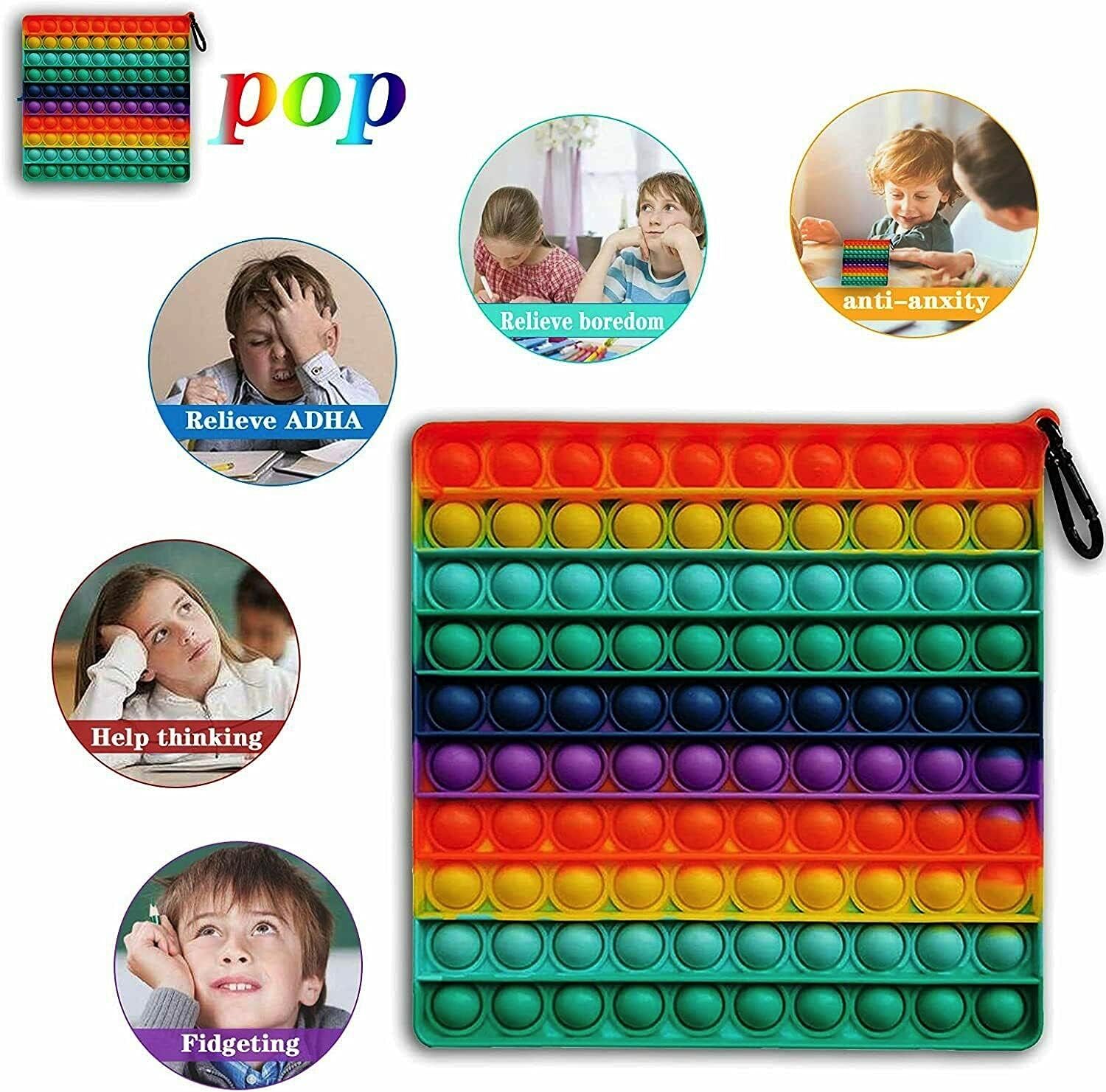 SDG | Square Pop It Fidget Toy | Huge 100 Bubble | 20cm x 20cm ...