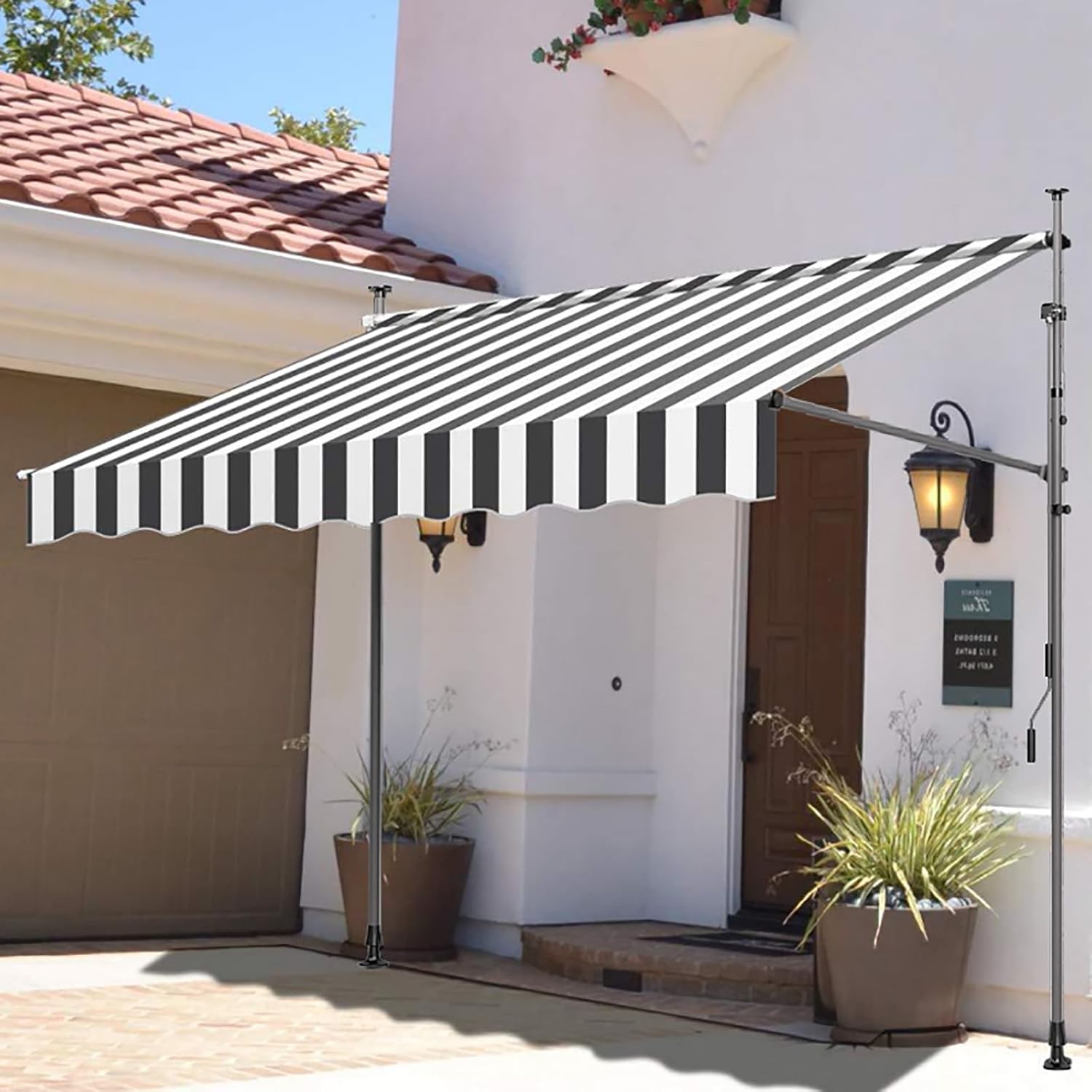 TRAGLO Patio Retractable Awning, Free Standing Retractable Manual ...