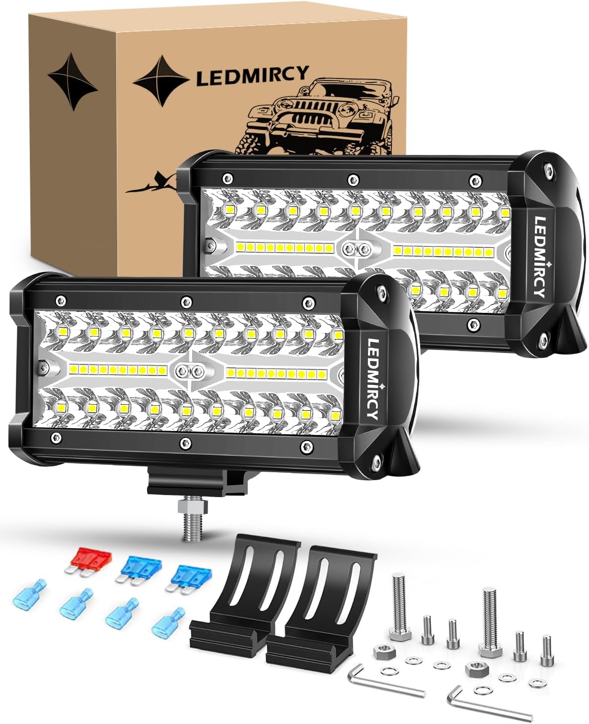 Amazon.com: LEDMIRCY 7 Inch LED Light Bar Spot Flood Combo Beam LED Pod ...
