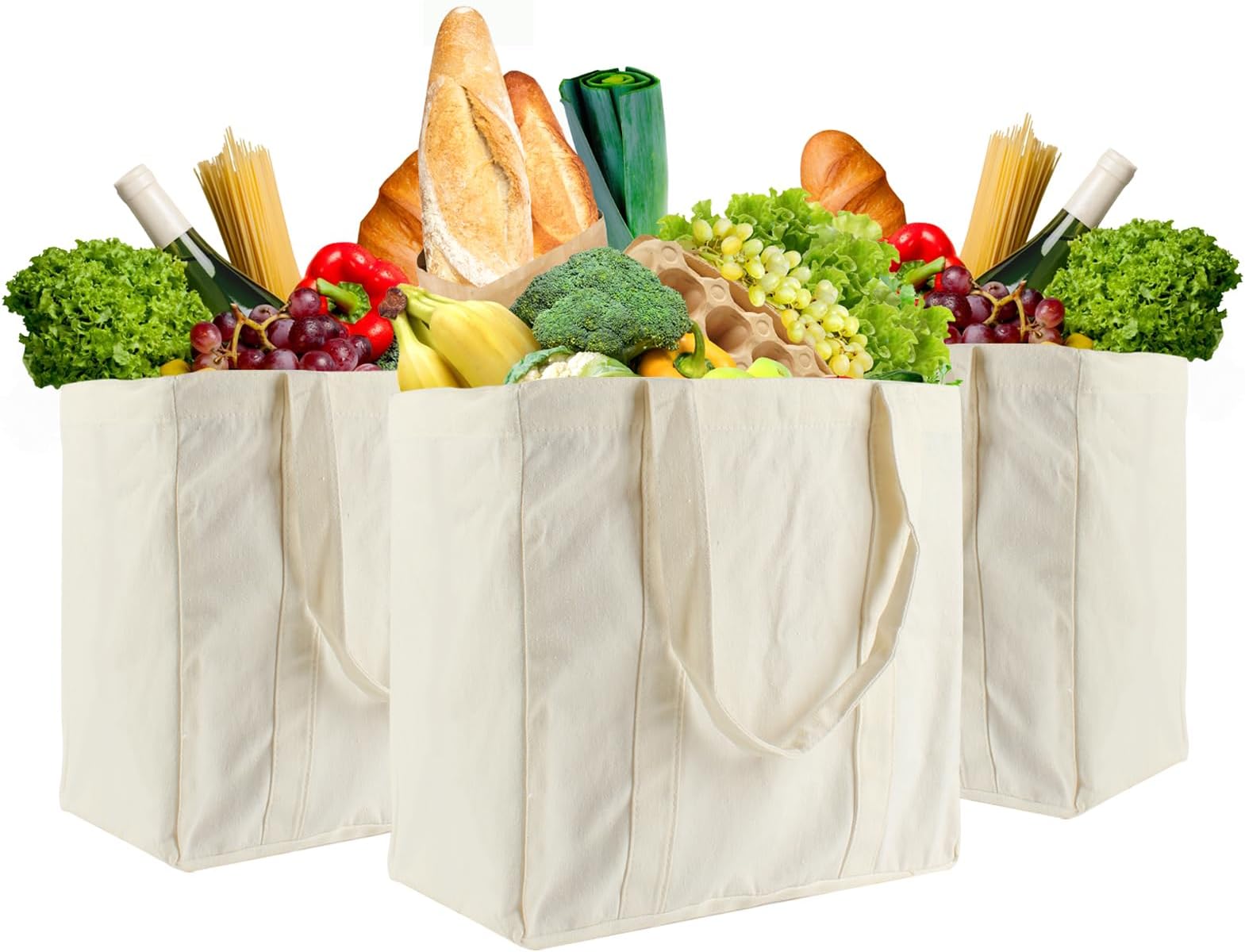 Amazon.com - Belinlen 3 Pcs Grocery Bags Canvas 13.3”x13”x8” Reusable ...