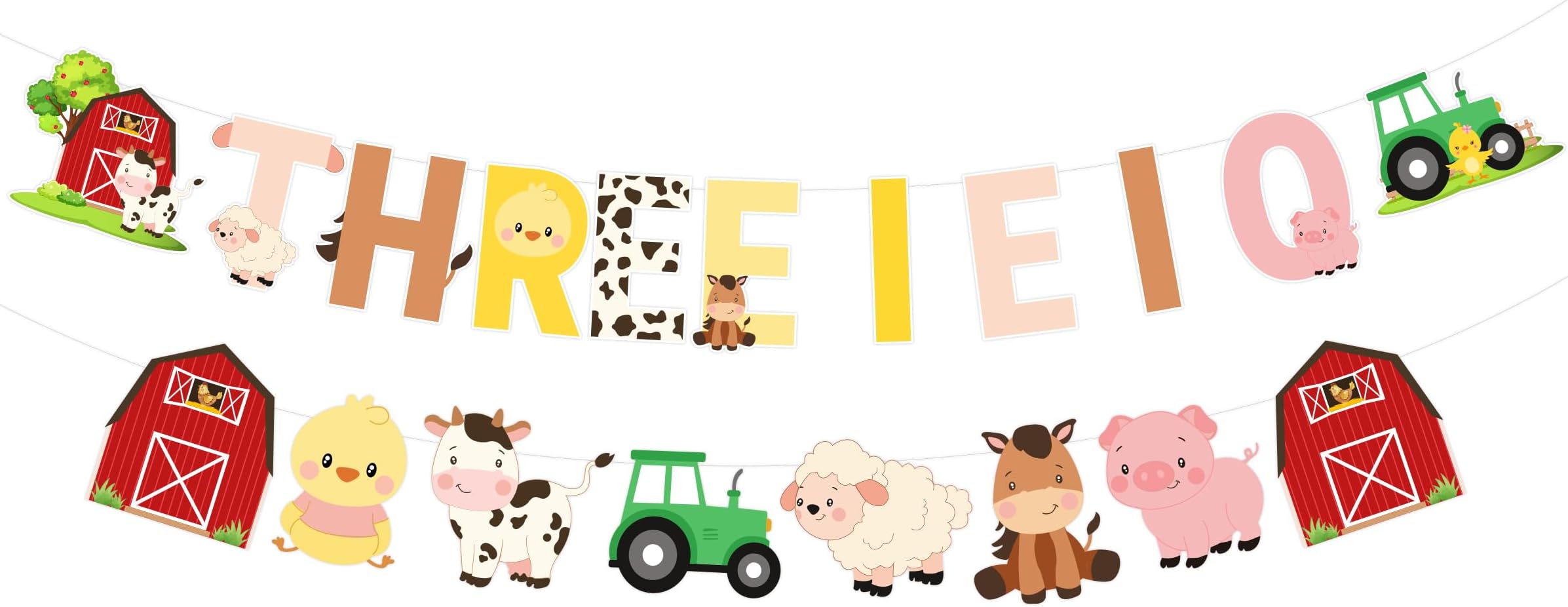Amazon.com: Sursurprise Farm 3rd Birthday Decorations, THREE I E I O ...